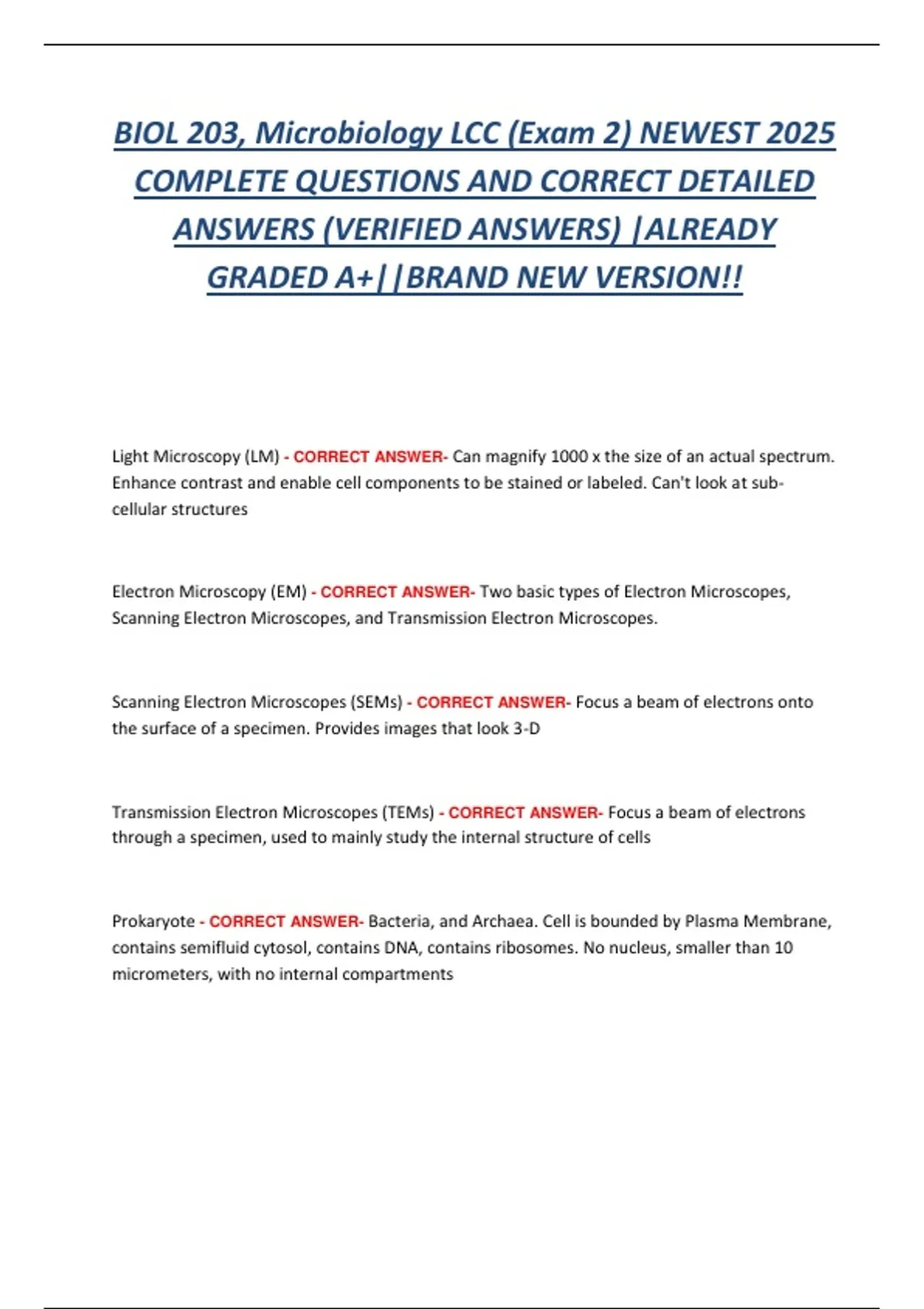 BIOL 203 Microbiology LCC Exam 2 – Pathogens, Immunity & Laboratory ...