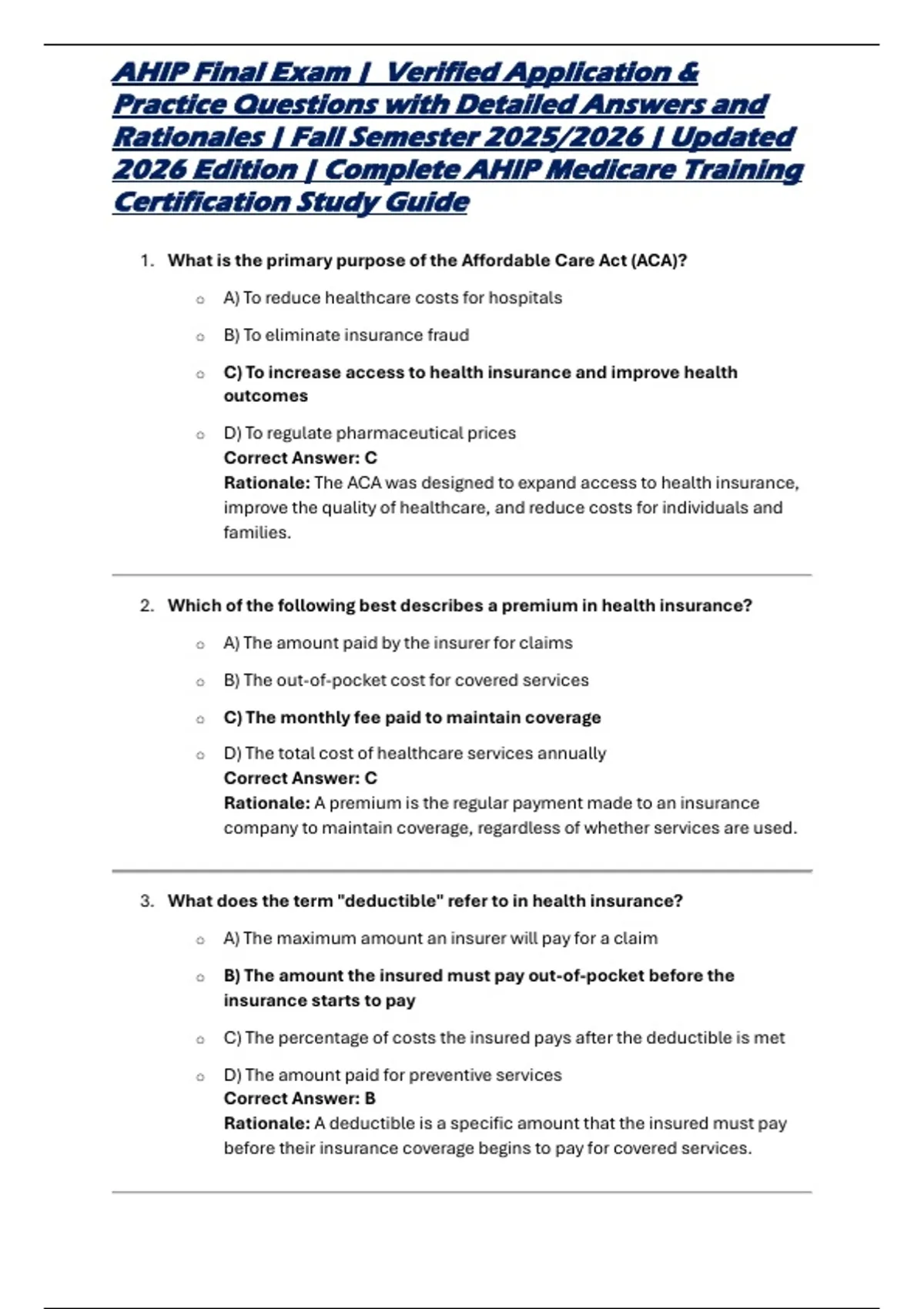 AHIP Final Exam | 200+ Verified Application & Practice Questions with ...