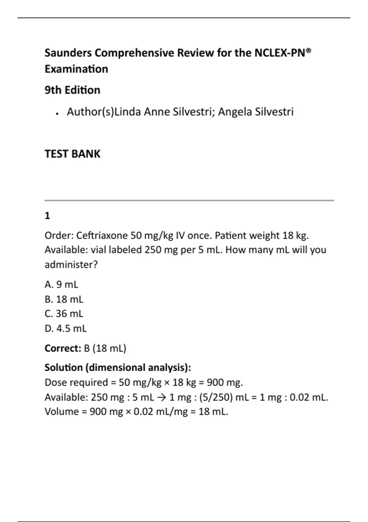 NCLEX Dosage Calculation Test Bank 2025 | Saunders Comprehensive Review ...