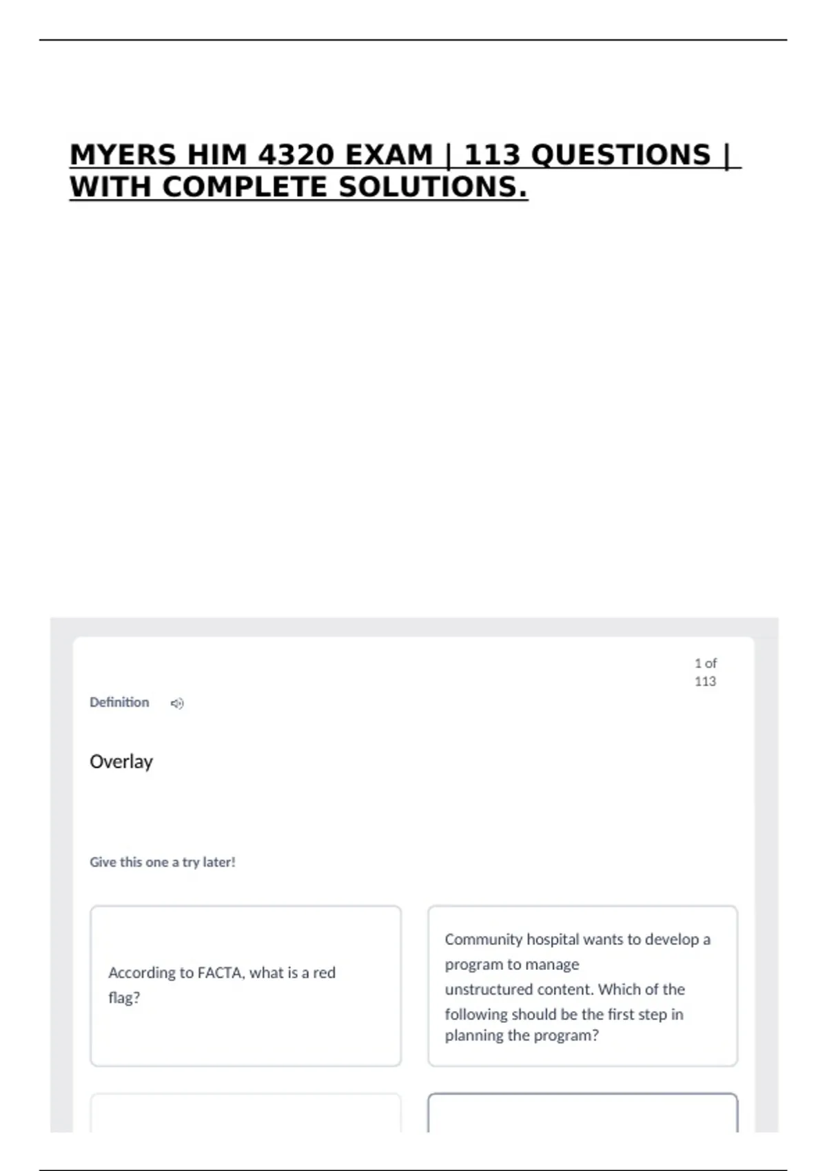 MYERS HIM 4320 EXAM | 113 QUESTIONS | WITH COMPLETE SOLUTIONS. - HIM ...