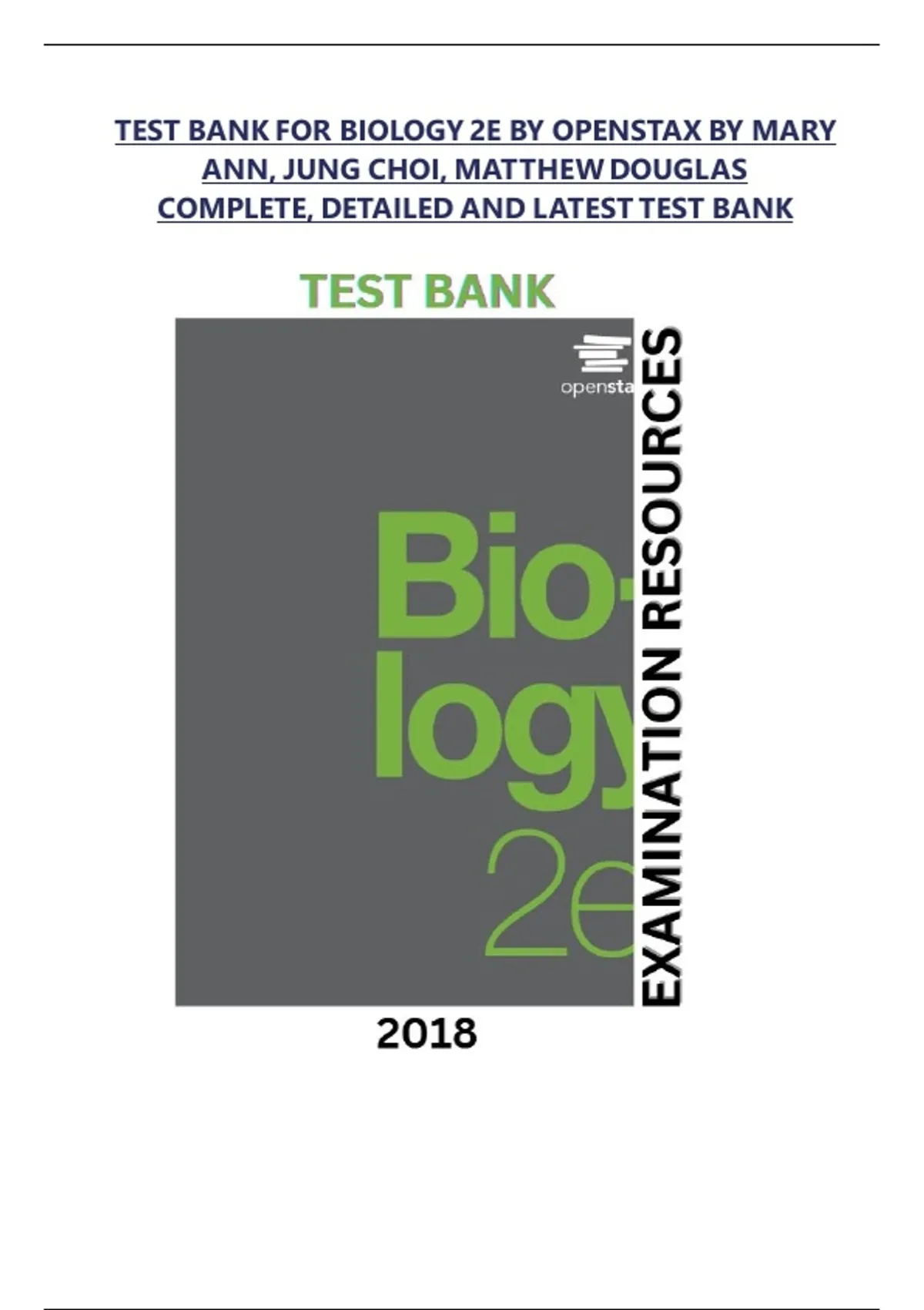 Test Bank for Biology 2e (OpenStax Second Edition, Paperback Version ...