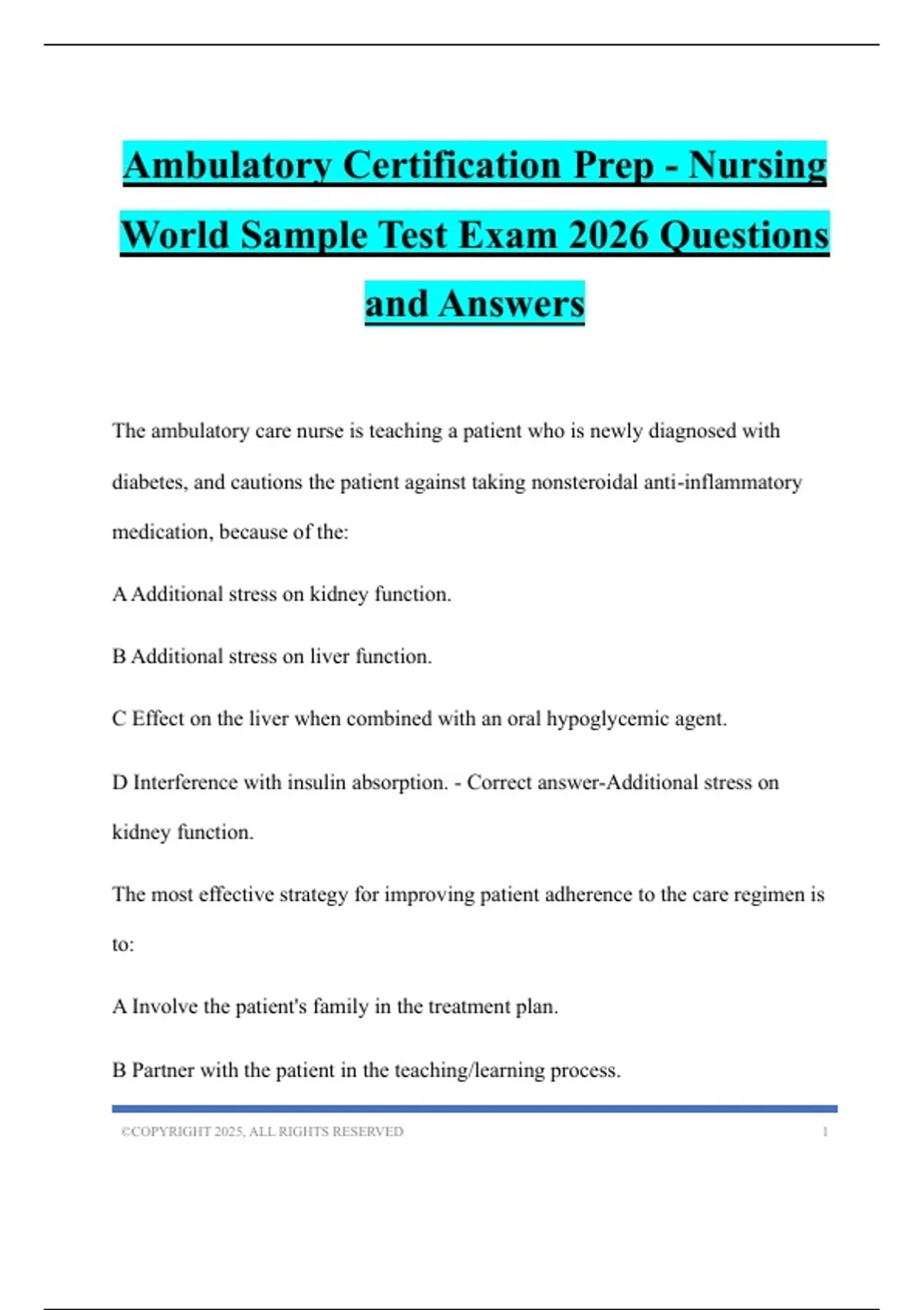 Ambulatory Certification Prep - Nursing World Sample Test Exam 2026 ...