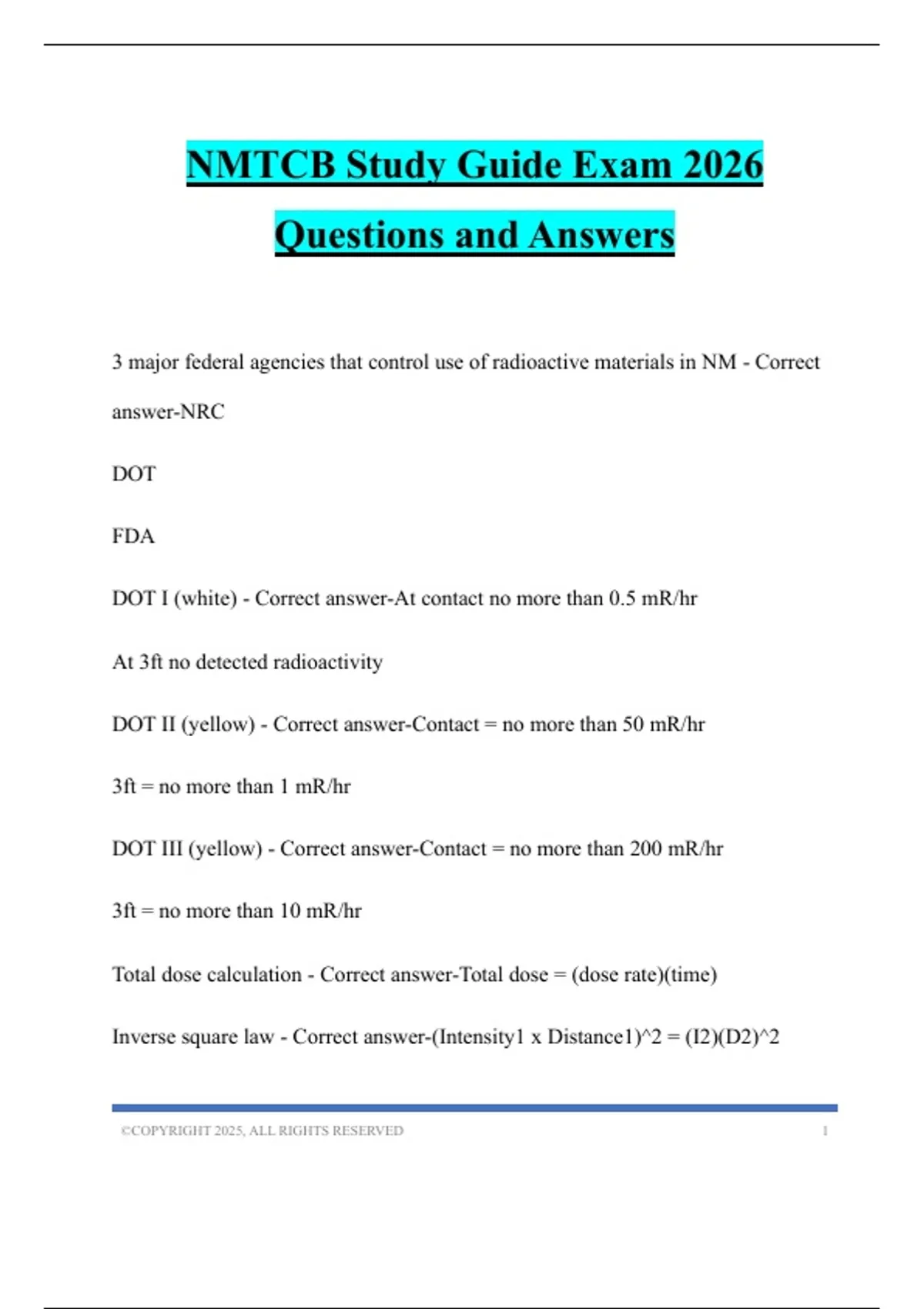 NMTCB Study Guide Exam 2026 Questions and Answers - NMTCB radiation ...