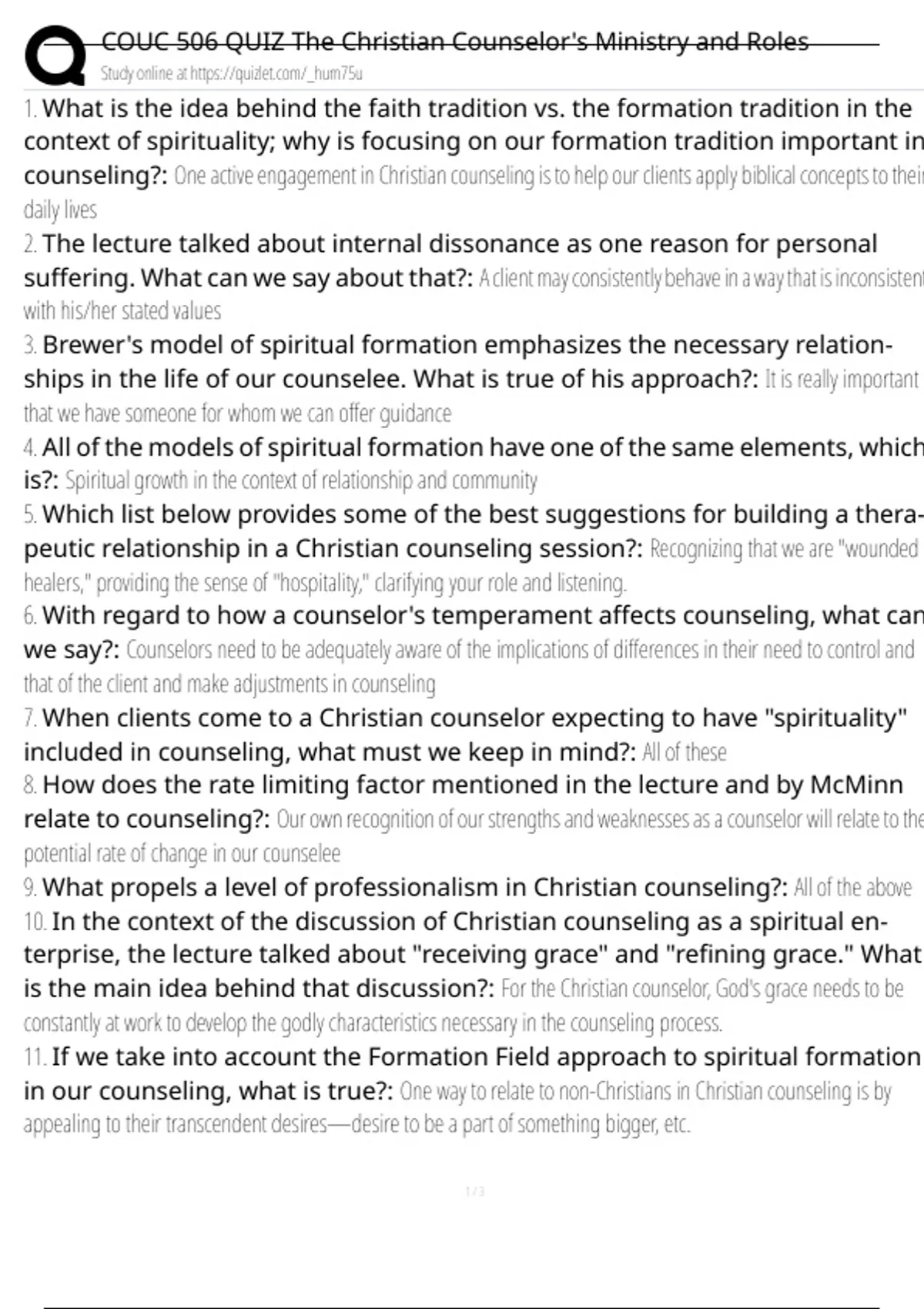 COUC 506 QUIZ The Christian Counselor's Ministry and Roles Exam ...