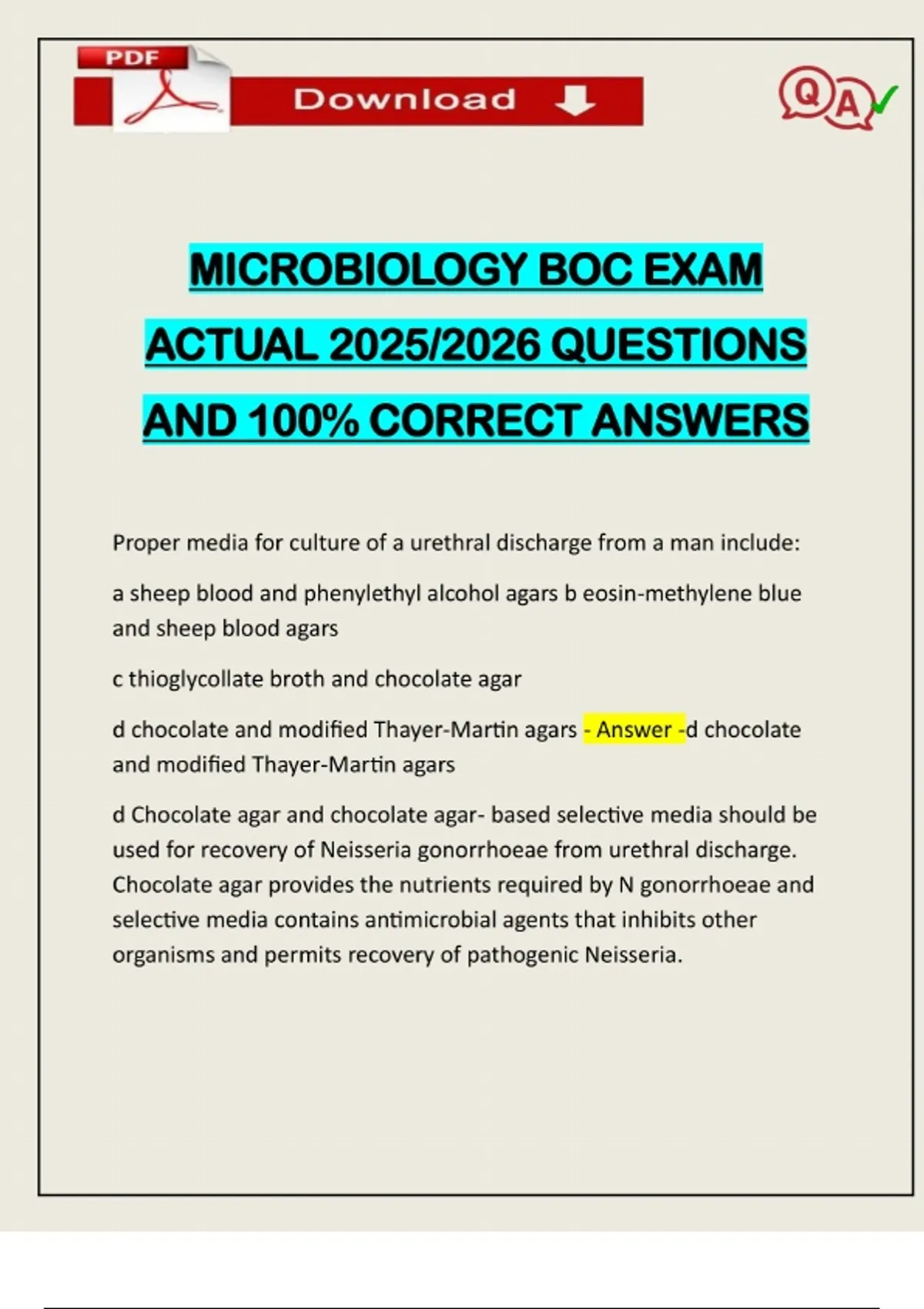 MICROBIOLOGY BOC EXAM ACTUAL 2025/2026 QUESTIONS AND 100% CORRECT ...