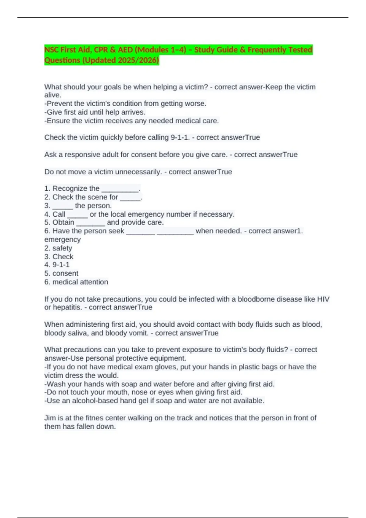 NSC First Aid, CPR & AED (Modules 1–4) – Study Guide & Frequently ...