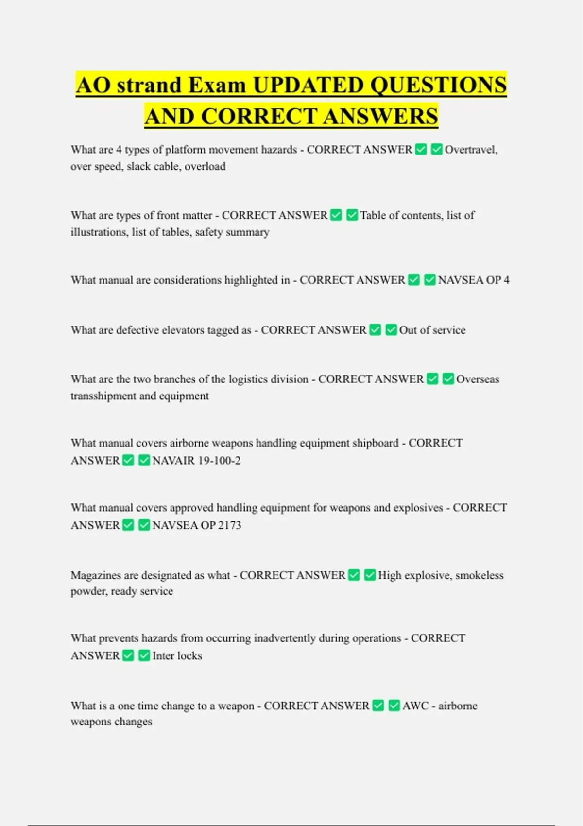 AO strand Exam UPDATED QUESTIONS AND CORRECT ANSWERS - AO strand ...