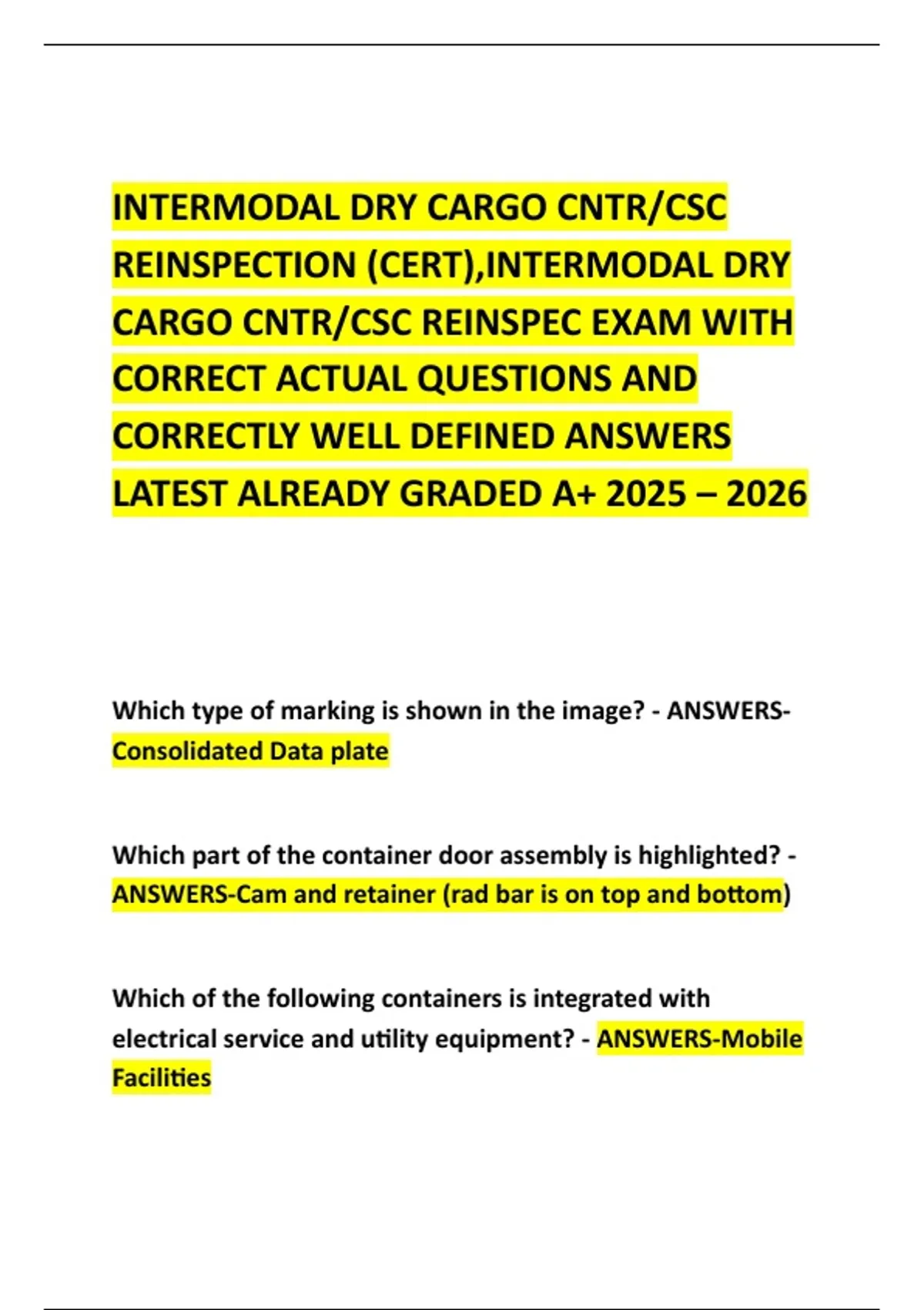 INTERMODAL DRY CARGO CNTR/CSC REINSPECTION (CERT),INTERMODAL DRY CARGO ...