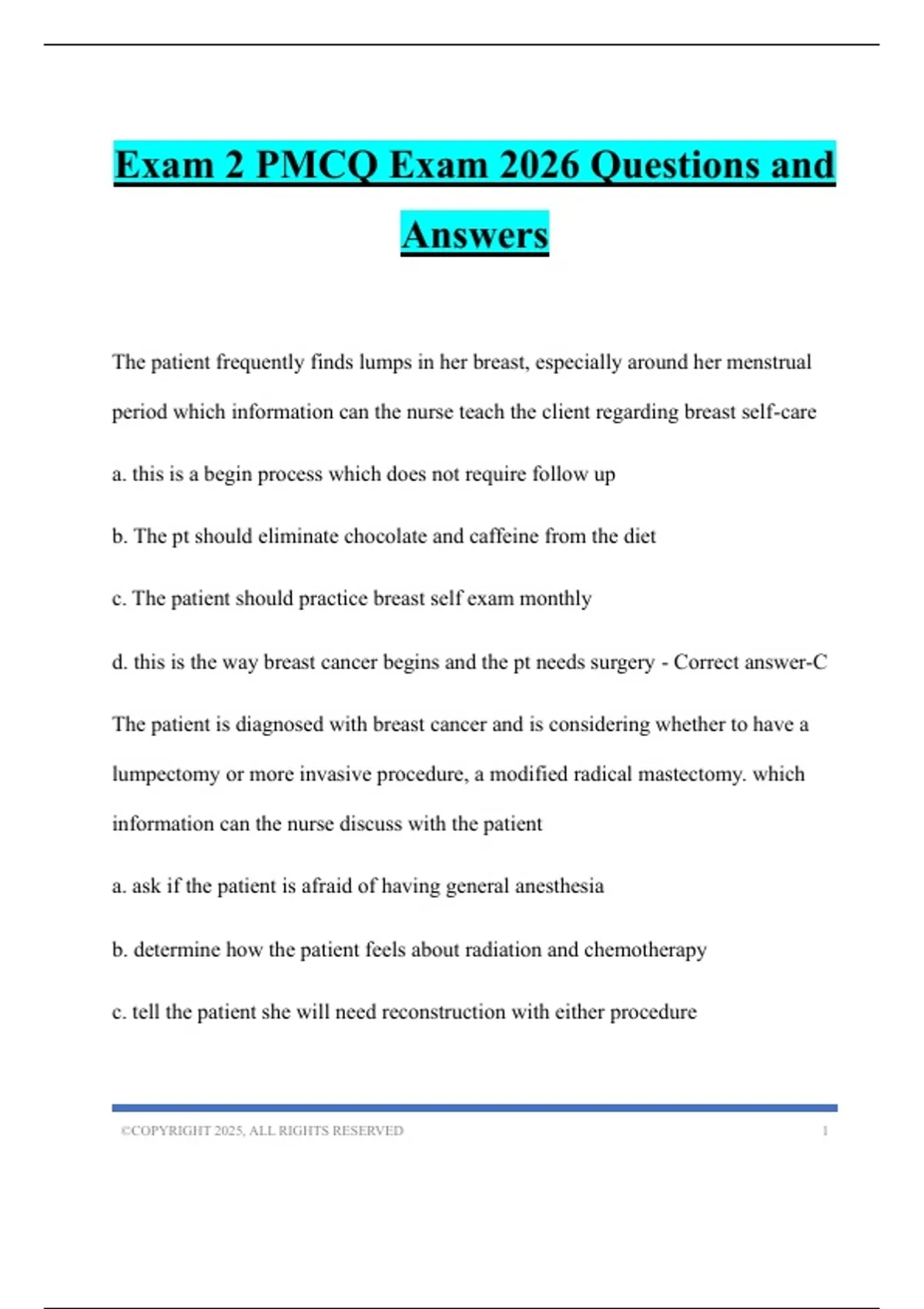 Exam 2 PMCQ Exam 2026 Questions and Answers - MS PMCQ - Stuvia US