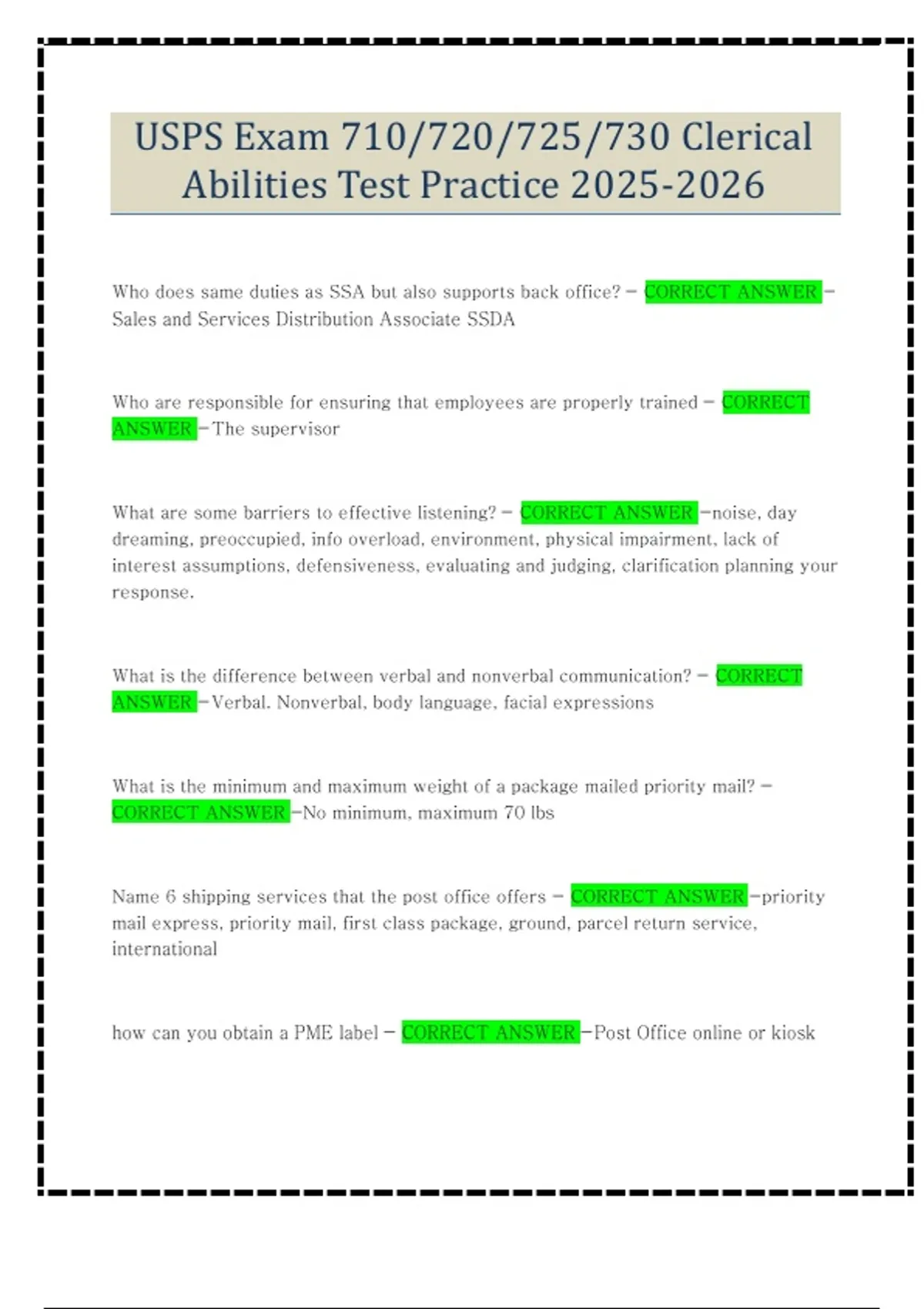 USPS Exam 710/720/725/730 Clerical Abilities Test Practice - USPS 710 ...