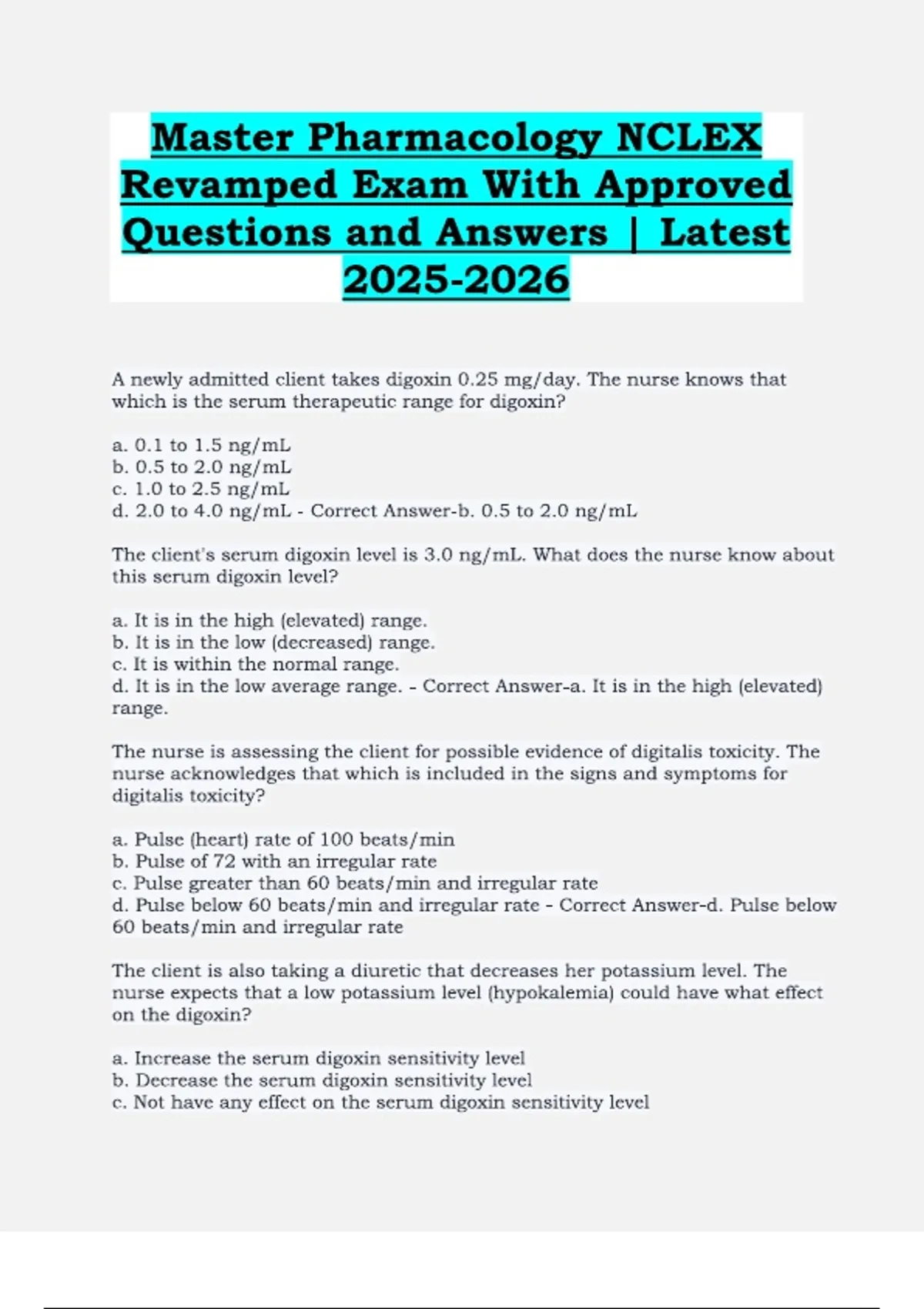 Master Pharmacology NCLEX Revamped Exam 2025–2026 | Approved Questions ...
