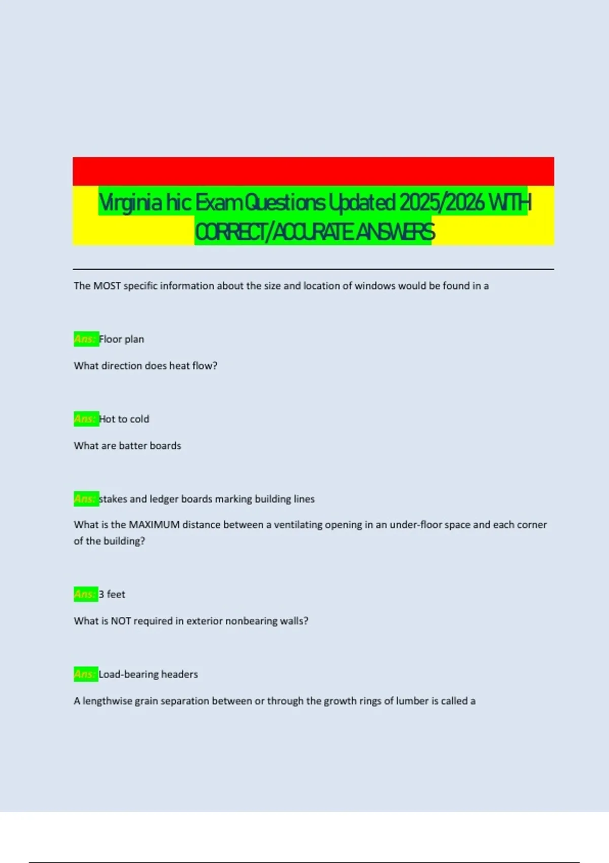 Virginia hic Exam Questions Updated 2025/2026 WITH CORRECT/ACCURATE ...