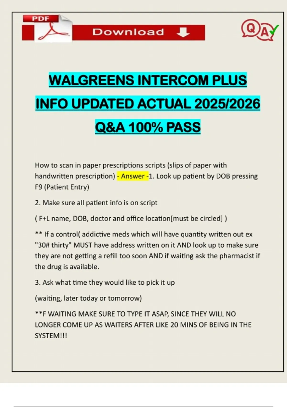 WALGREENS INTERCOM PLUS INFO UPDATED ACTUAL 2025/2026 Q&A 100% PASS ...