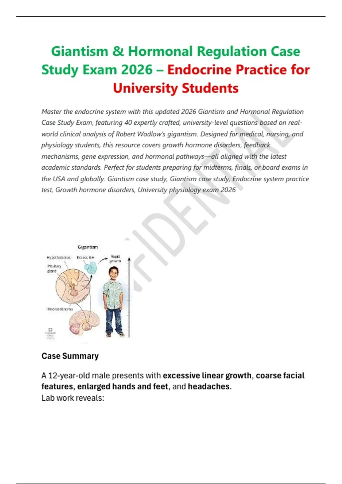 Giantism & Hormonal Regulation Case Study Exam 2026 – Endocrine ...