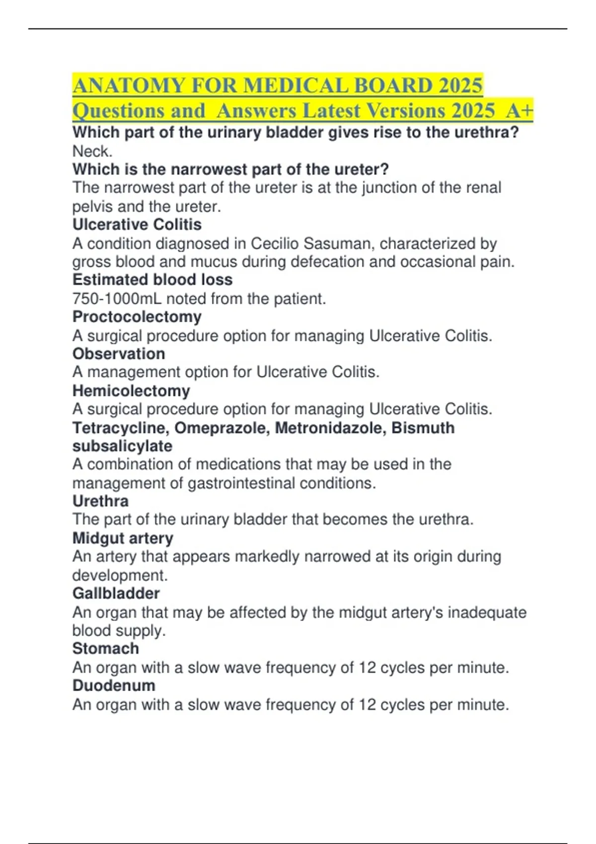 ANATOMY FOR MEDICAL BOARD 2025 Questions and Answers Latest Versions ...