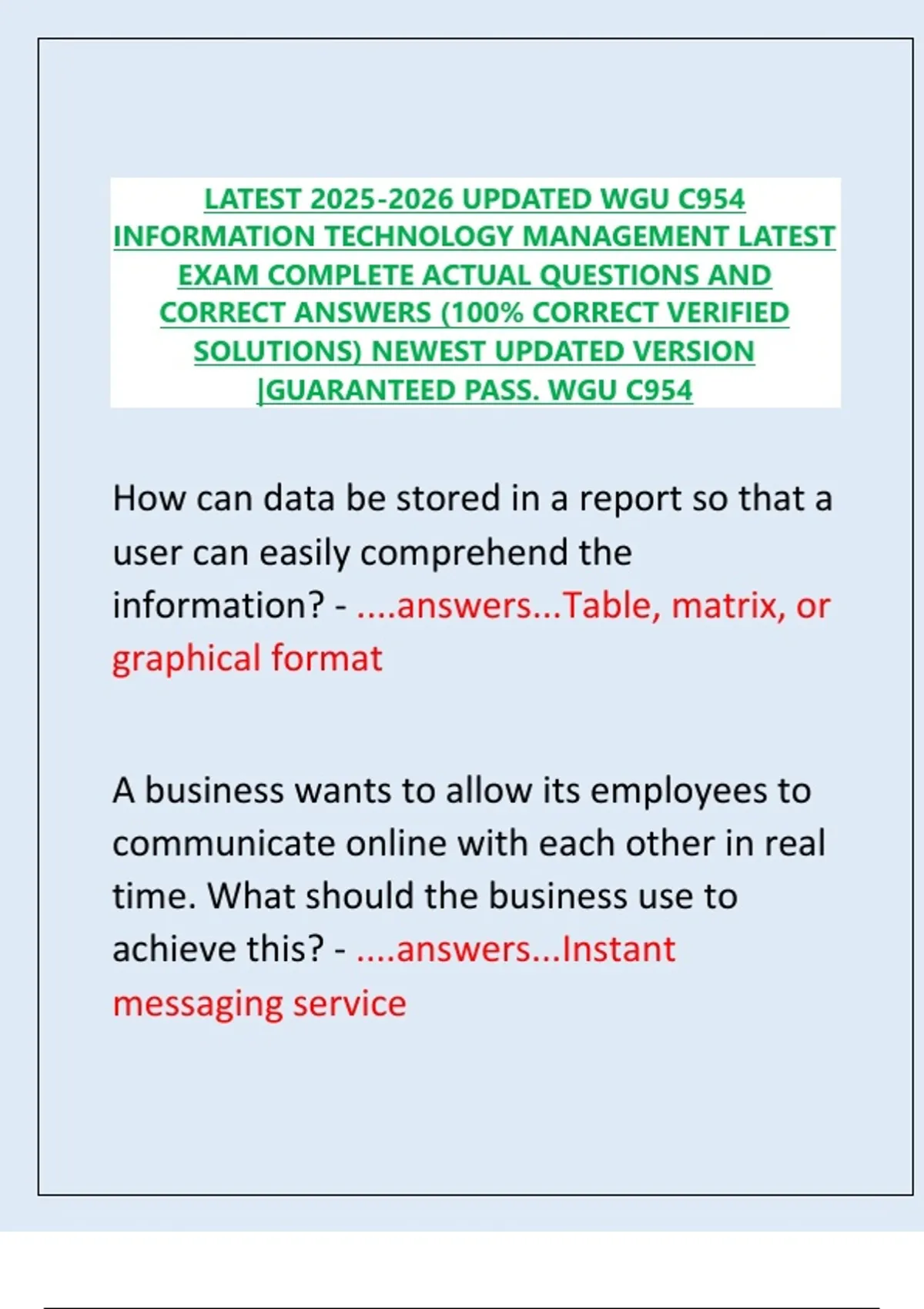 2025–2026 WGU C954 Information Technology Management: Complete Exam Q&A ...