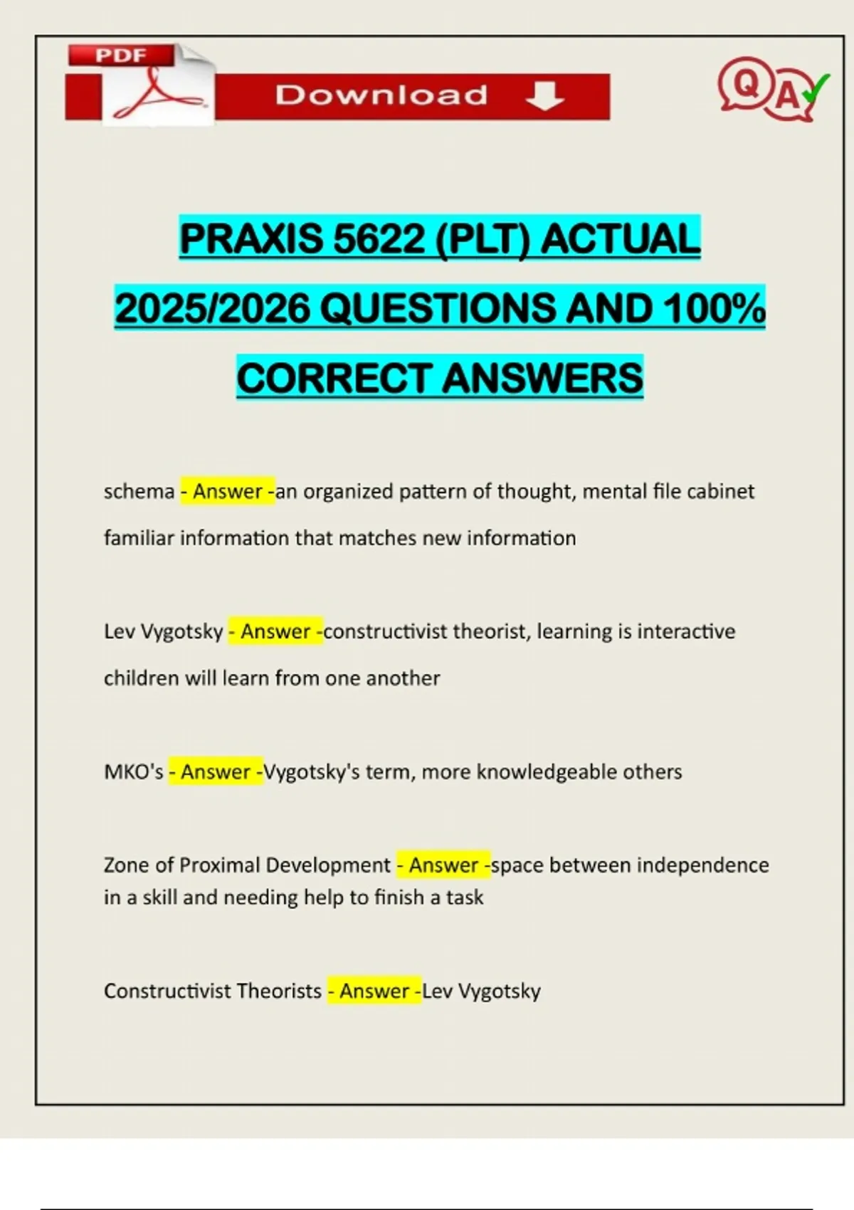 PRAXIS 5622 (PLT) ACTUAL 2025/2026 QUESTIONS AND 100% CORRECT ANSWERS ...