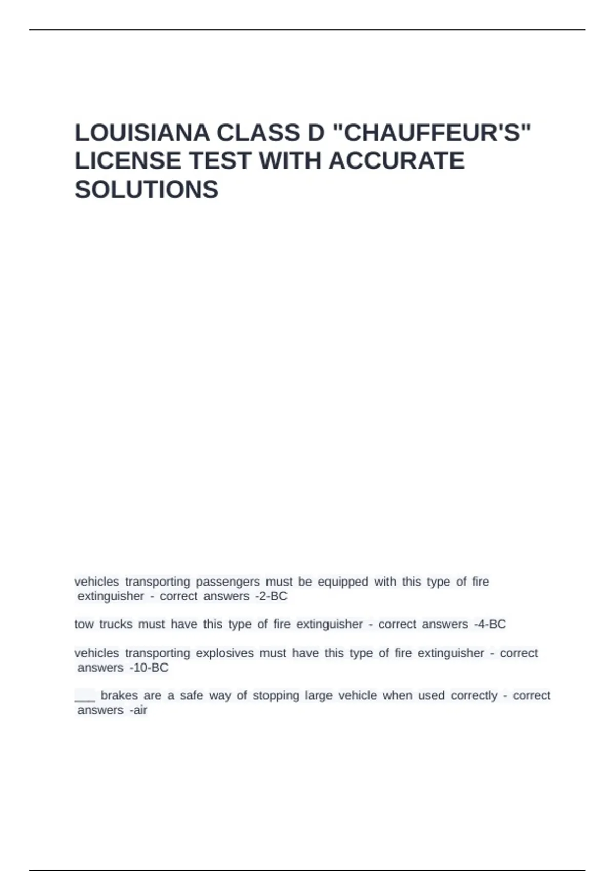 Louisiana Class D Chauffeur-s License Test with accurate solutions ...