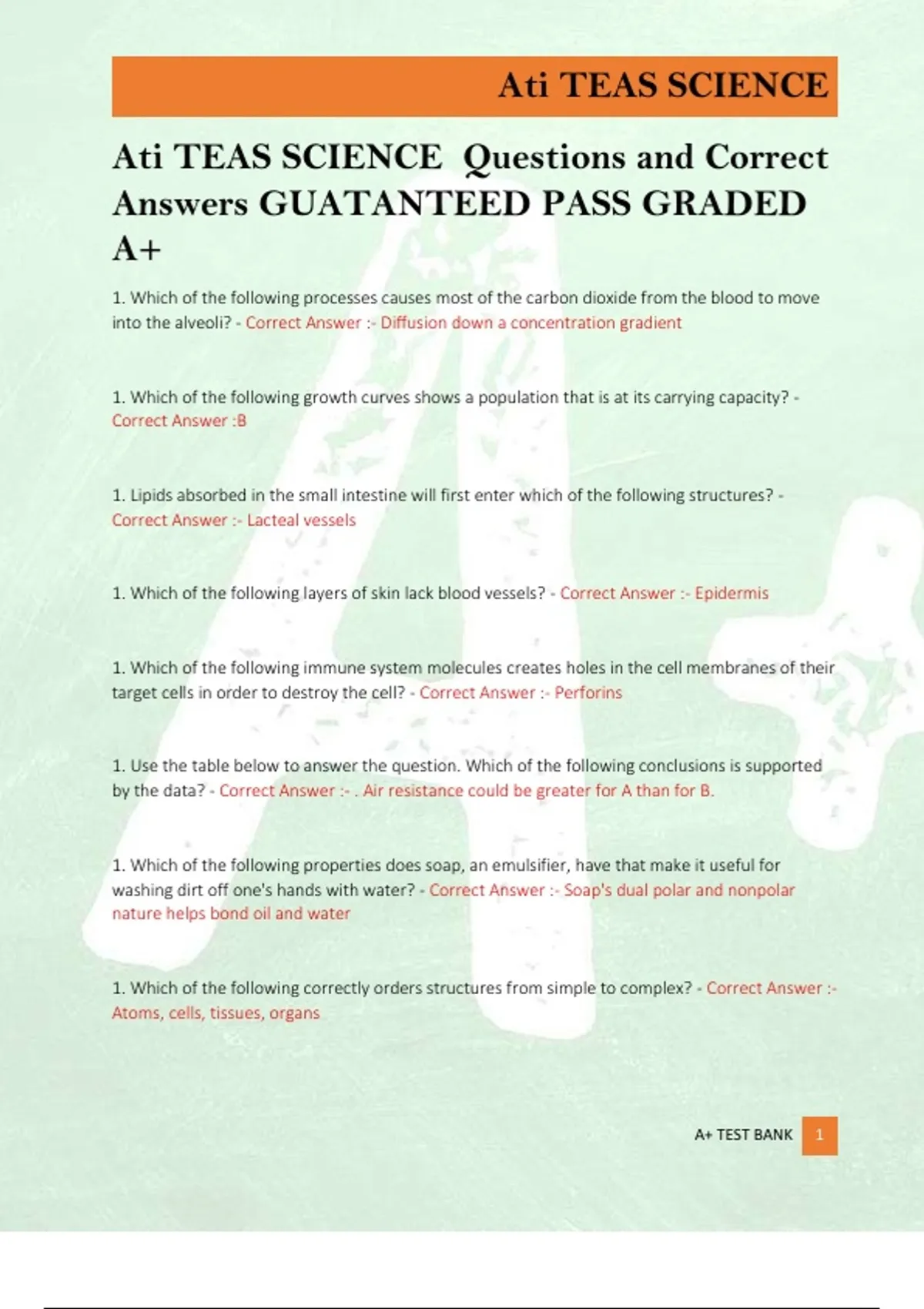Ati TEAS SCIENCE Questions and Correct Answers GUATANTEED PASS GRADED ...