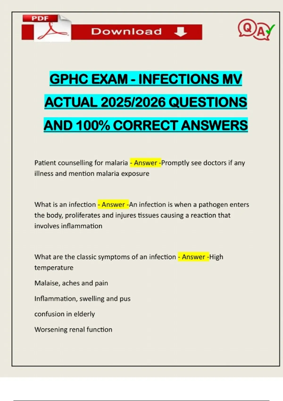 GPHC EXAM - INFECTIONS MV ACTUAL 2025/2026 QUESTIONS AND 100% CORRECT ...