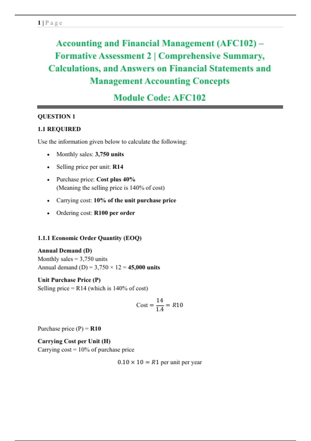 Accounting and Financial Management (AFC102) – Formative Assessment 2 ...