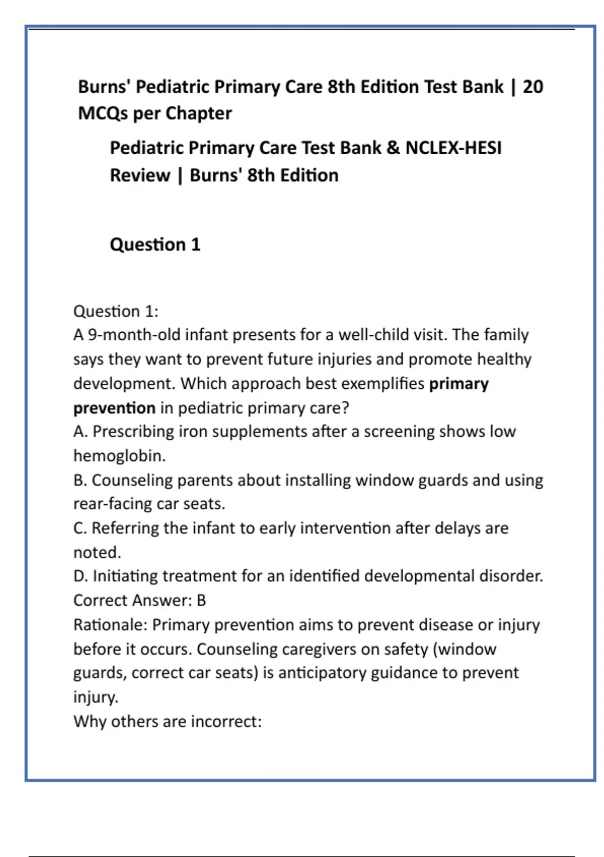 Burns’ Pediatric Primary Care 8th Edition Test Bank | 800+ NCLEX-Style ...