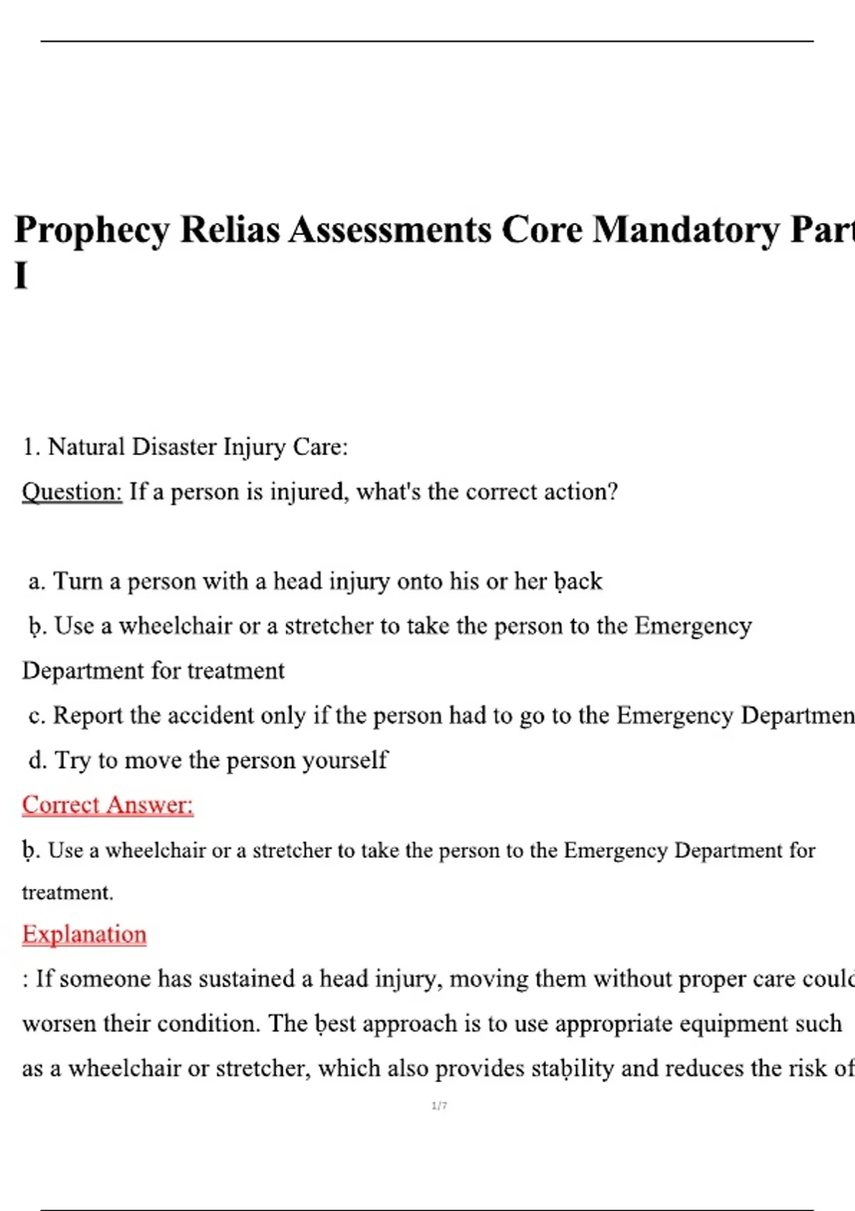 Prophecy Relias Assessments Core Mandatory Part I with Solution 2025/ ...