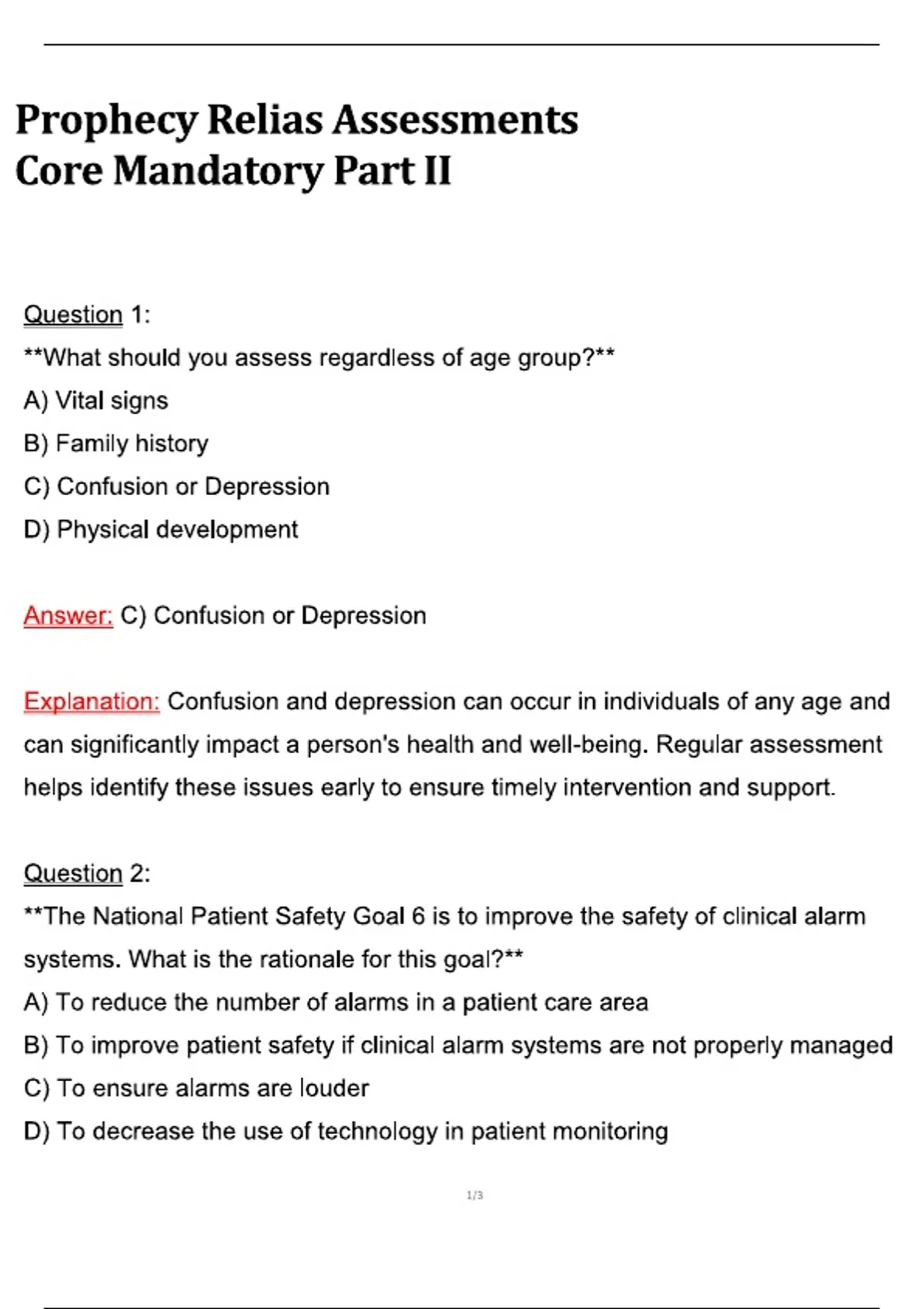 Prophecy Relias Assessments Core Mandatory Part II with Solution 2025/2026 – Complete Study ...