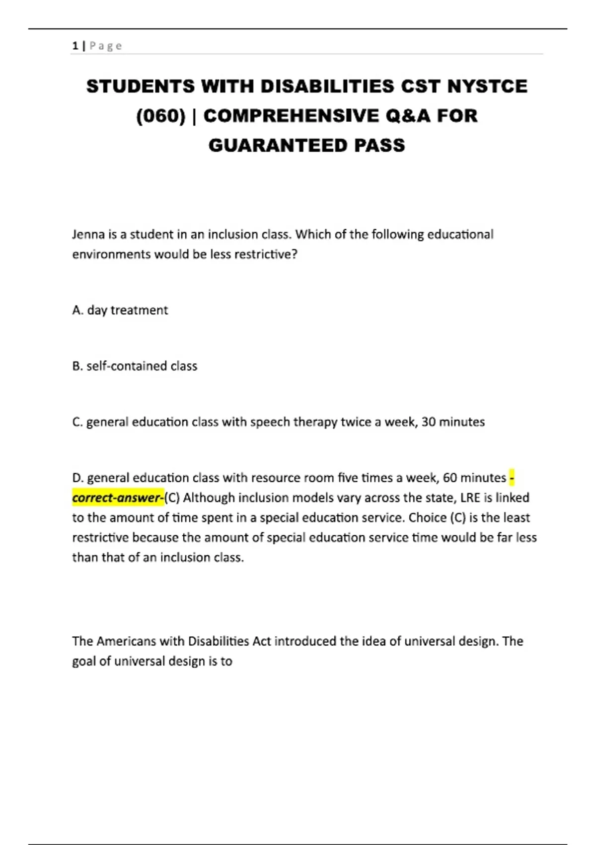 Students with Disabilities CST NYSTCE (060) Exam with Solution 2025/ ...