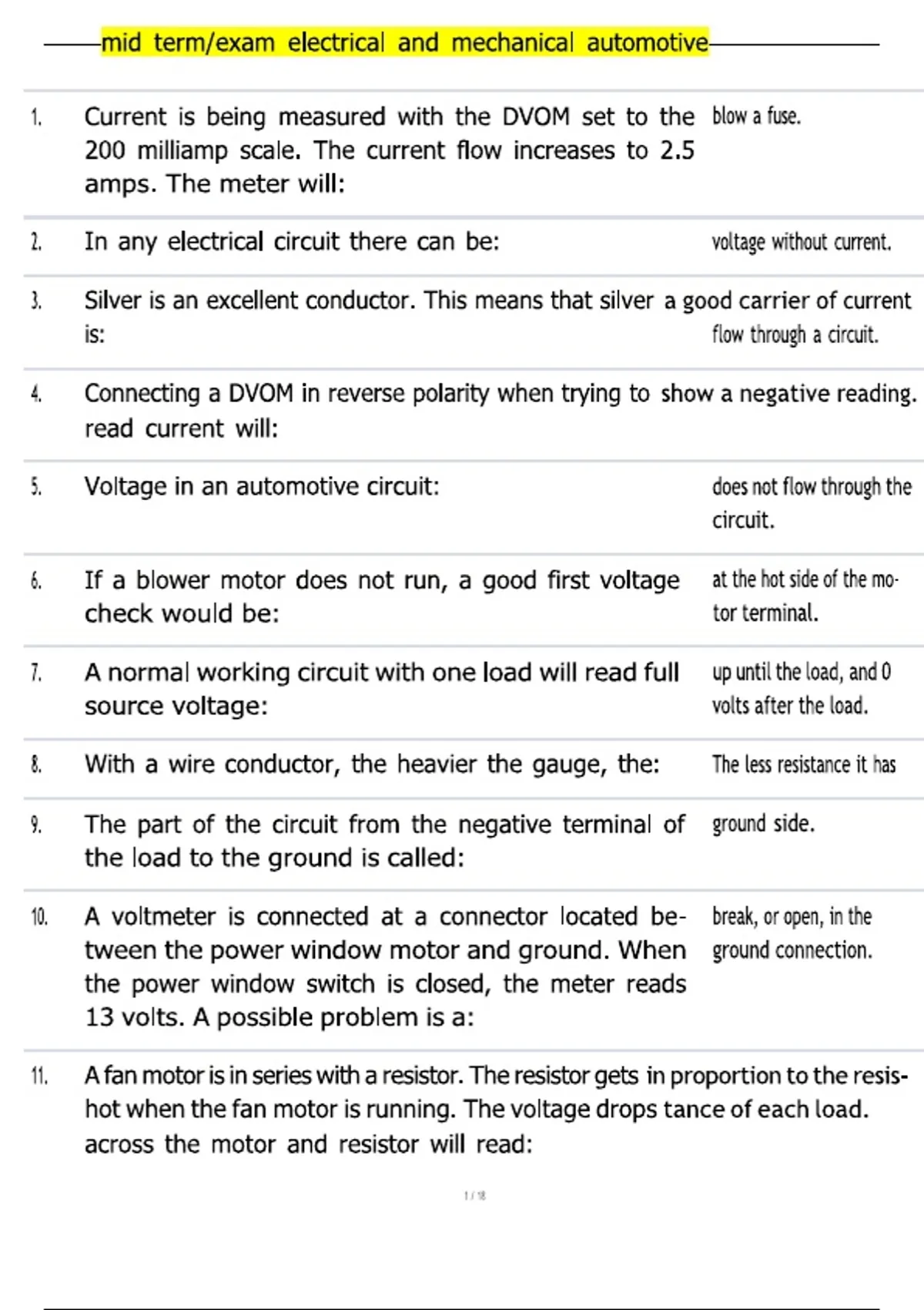 Midterm Exam – Electrical and Mechanical Automotive (2025/2026 ...