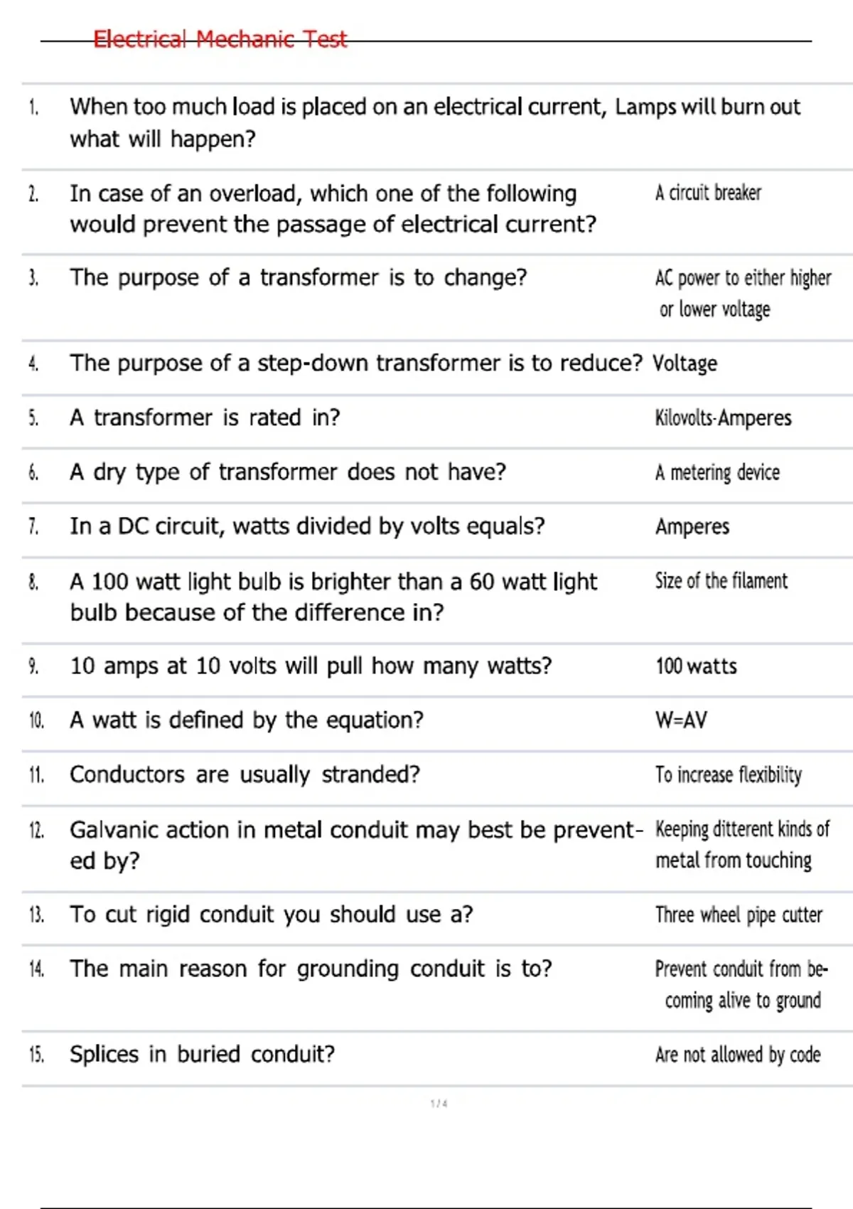 Electrical Mechanic Test with Solution 2025/2026 – Complete Study Guide ...