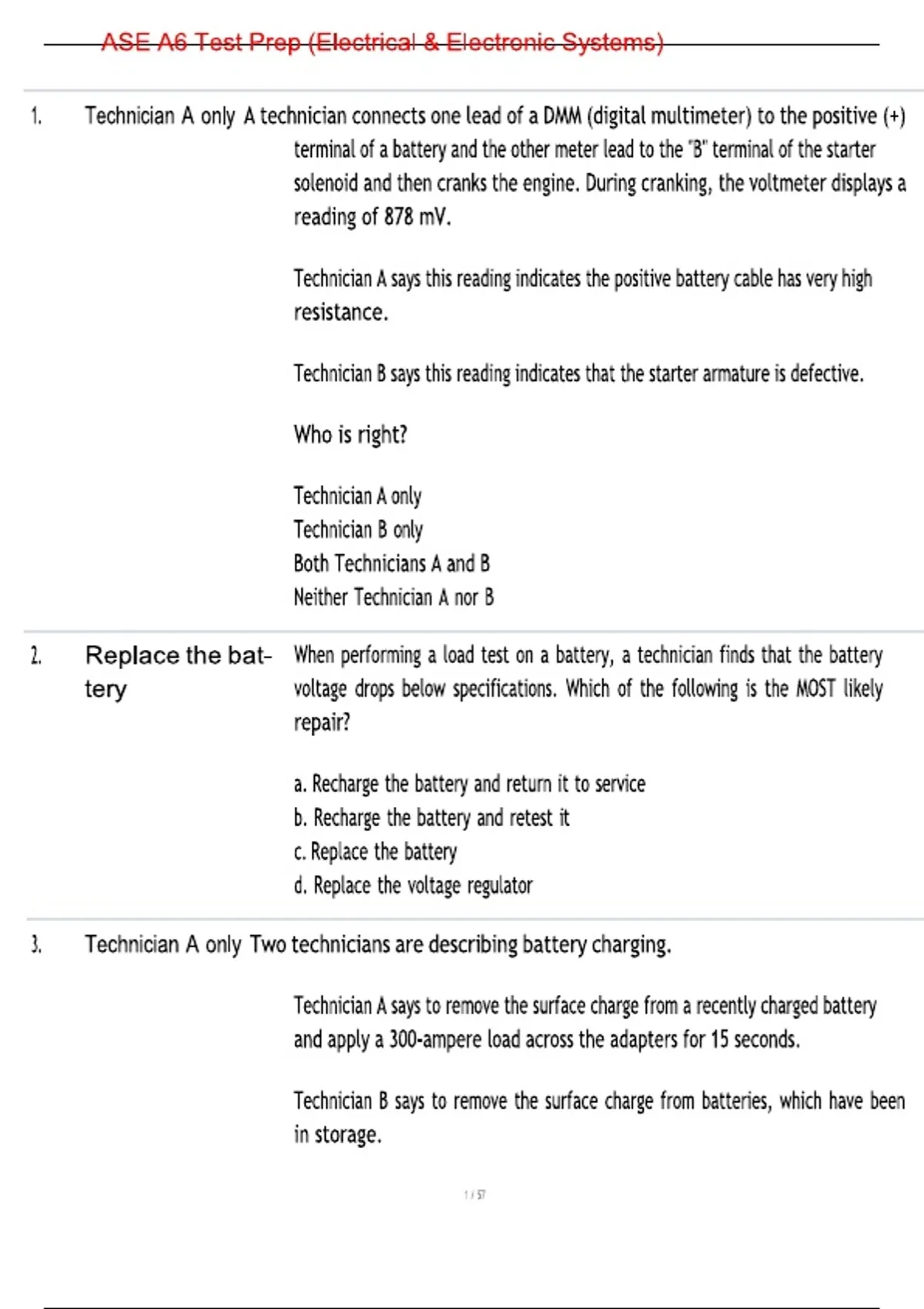 ASE A6 Test Prep (Electrical & Electronic Systems) with Solution 2025/ ...