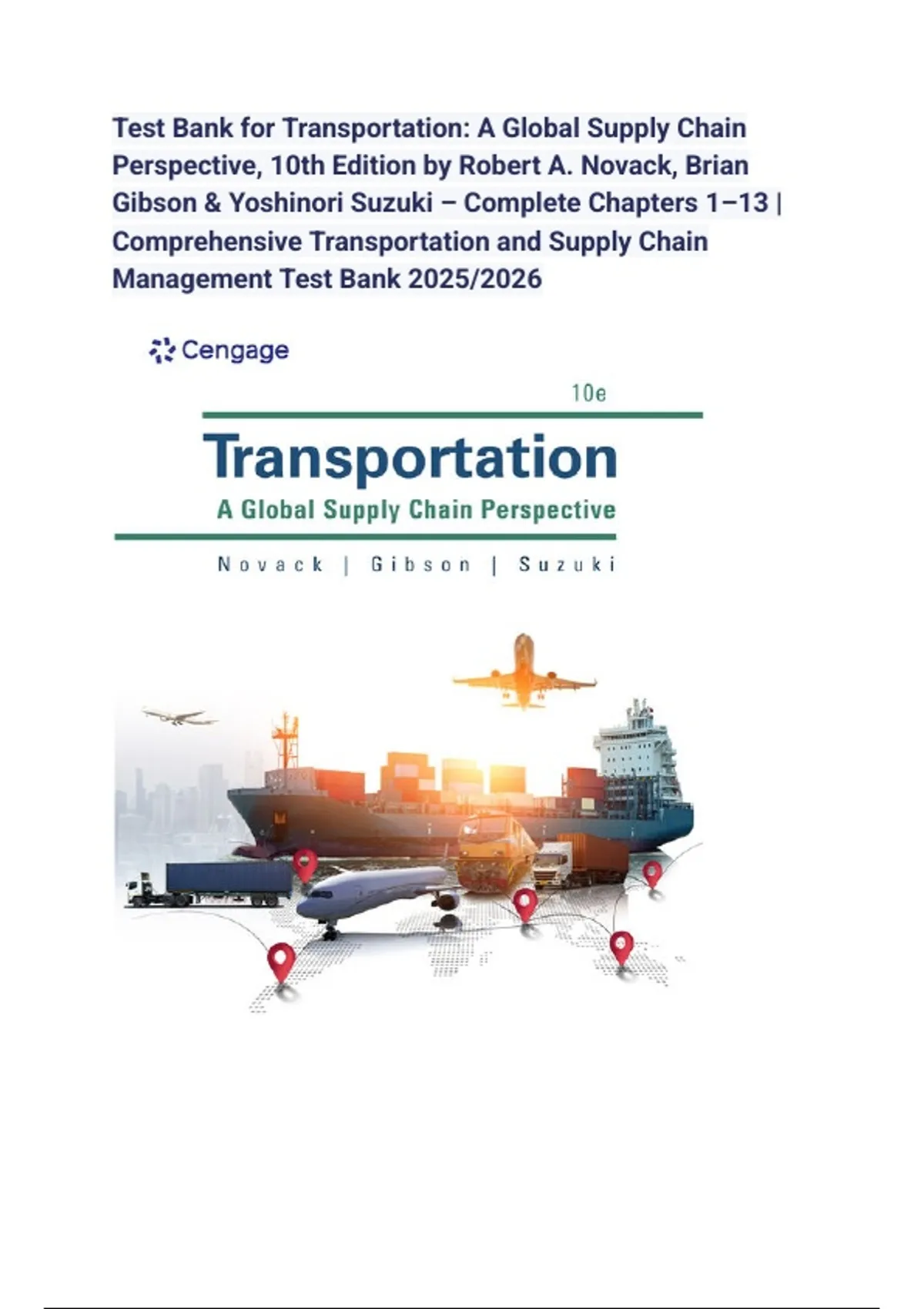 Test Bank-Style Study Guide for Transportation: A Global Supply Chain ...