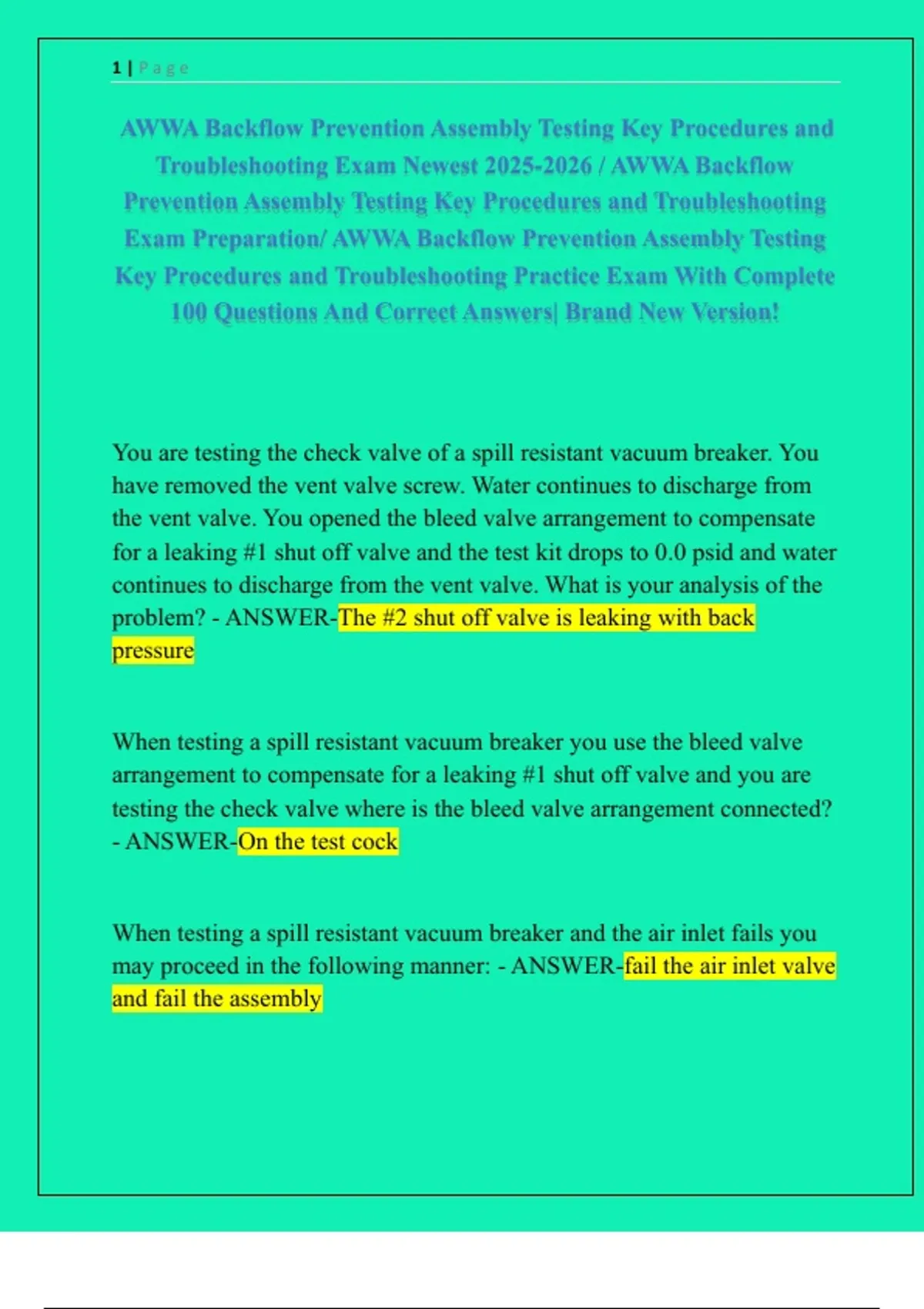 AWWA Backflow Prevention Assembly Testing Key Procedures and ...