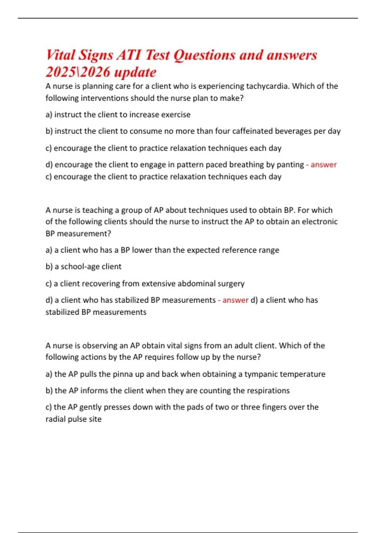 Vital Signs ATI Test Questions & Answers 2025 – 2026 - Vital Signs ati ...