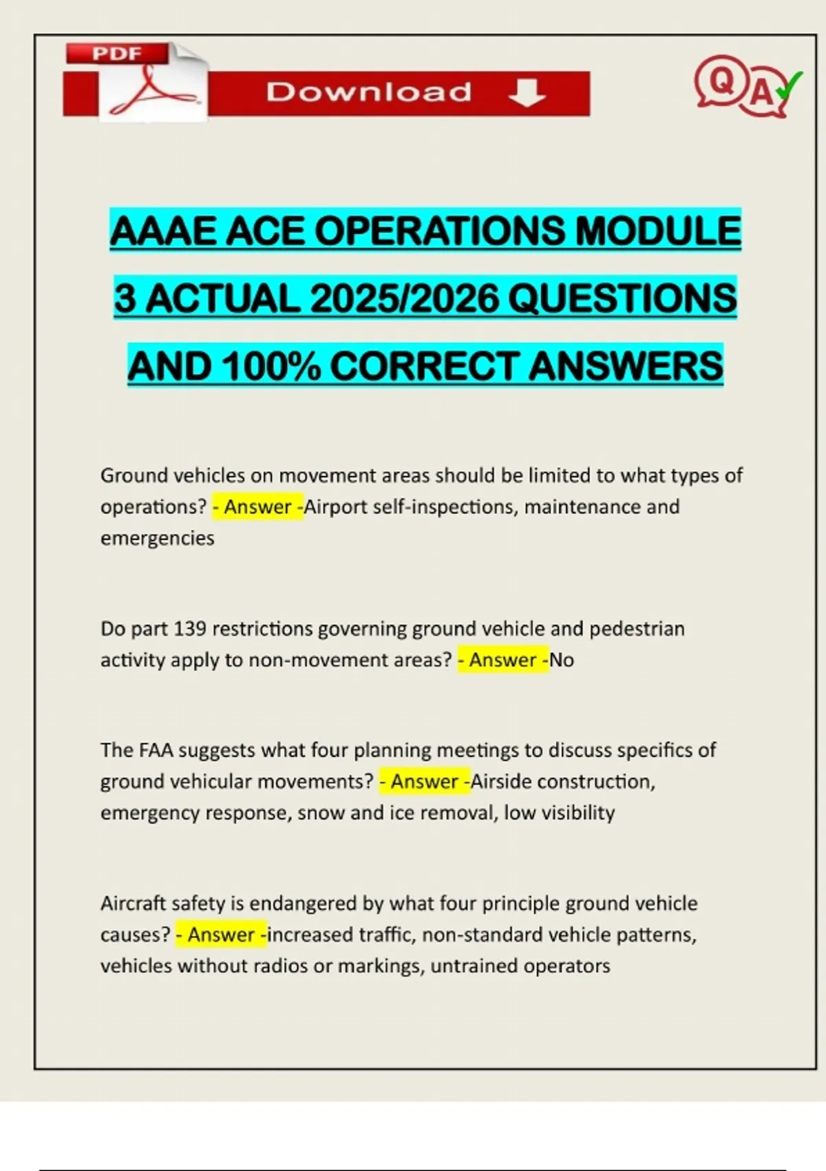 AAAE ACE OPERATIONS MODULE 3 ACTUAL 2025/2026 QUESTIONS AND 100% ...