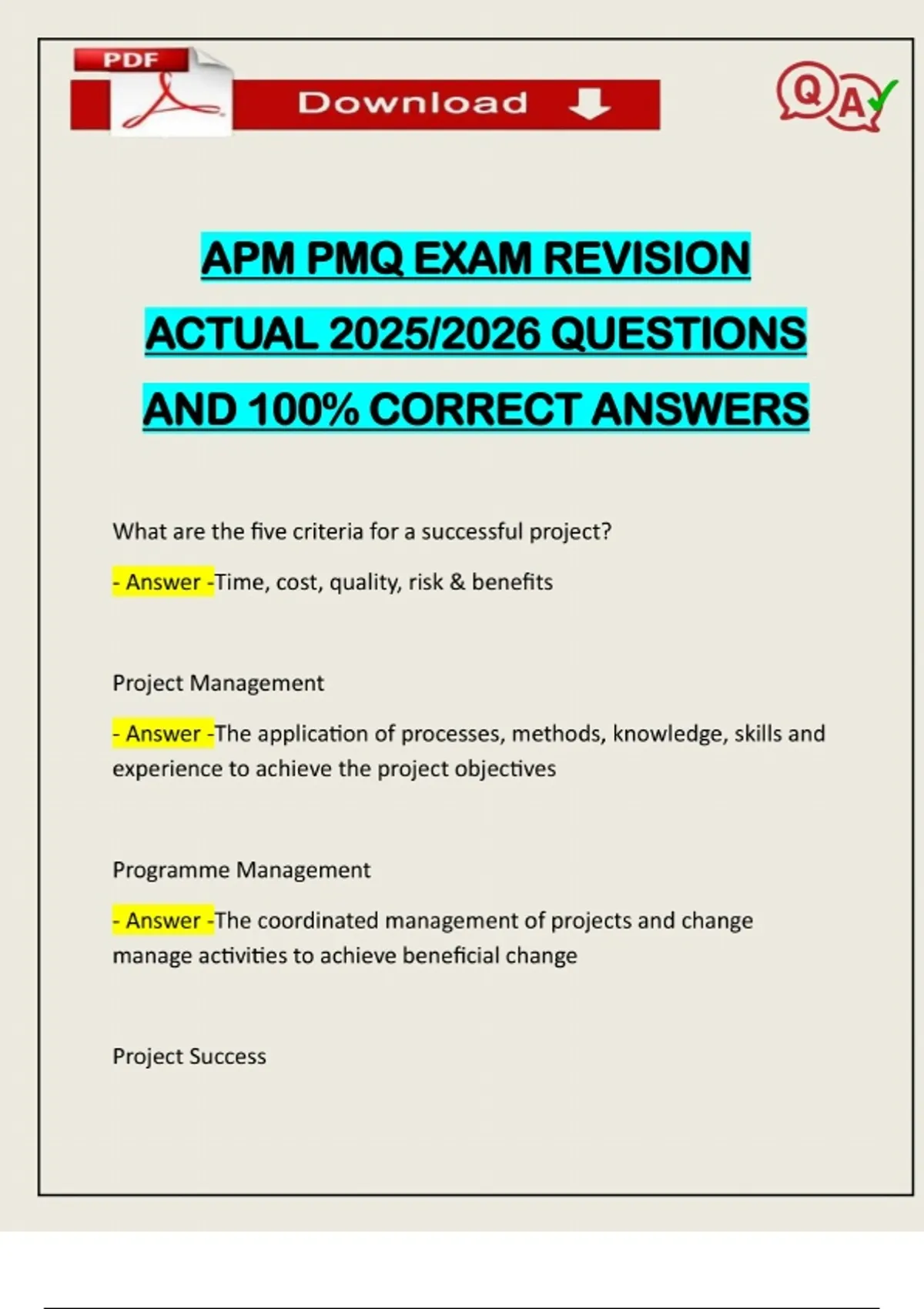 APM PMQ EXAM REVISION ACTUAL 2025/2026 QUESTIONS AND 100% CORRECT ...