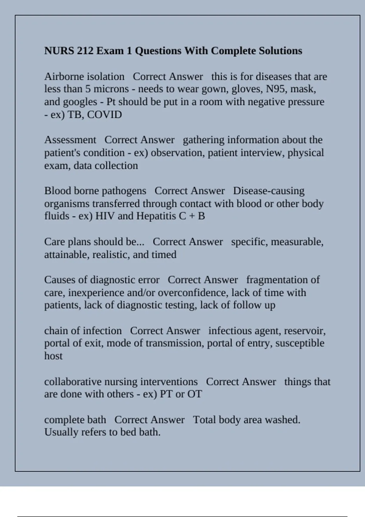 NURS 212 Exam 1 Questions With Complete Solutions - NURS 212 - Stuvia US