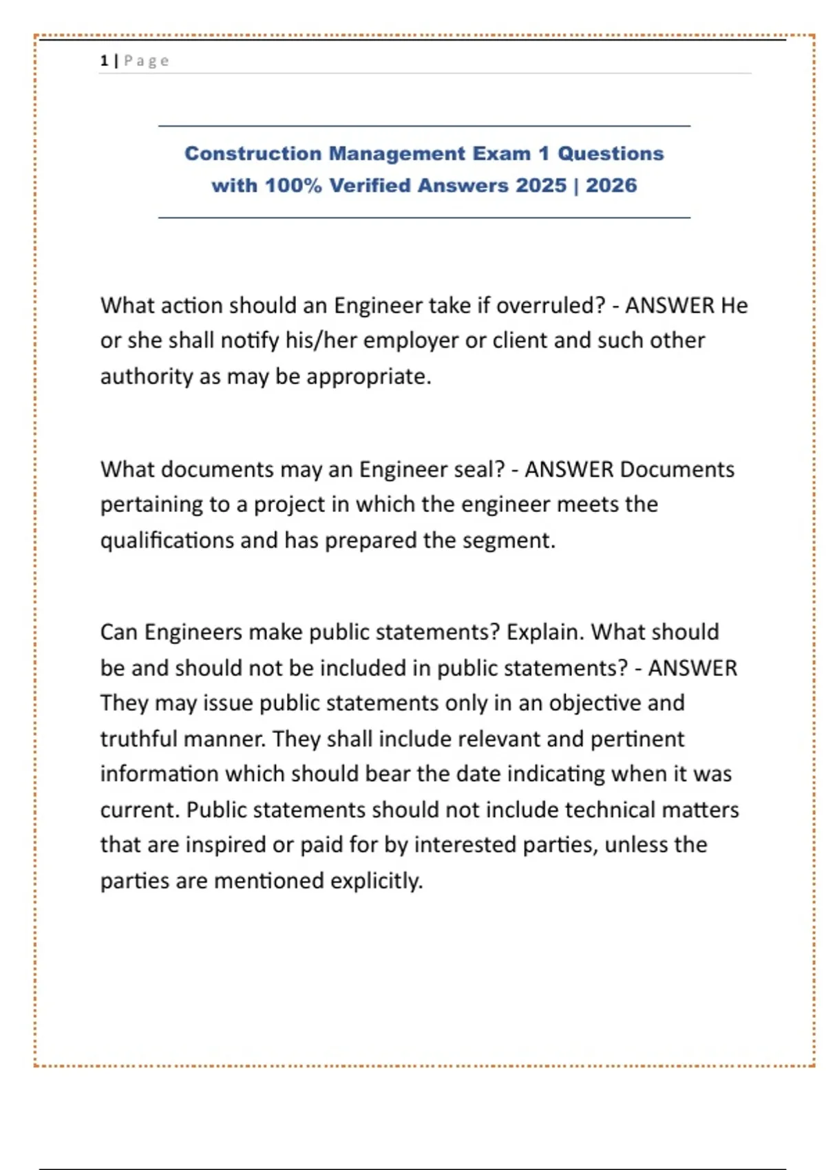 Construction Management Exam 1 Questions with 100% Verified Answers ...