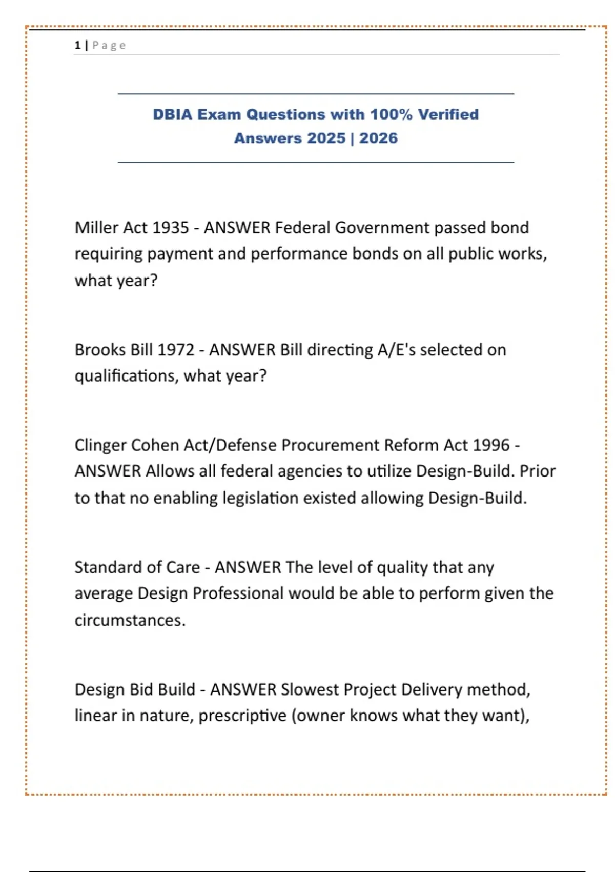 DBIA Exam Questions with 100% Verified Answers 2025 | 2026. - DBIA ...