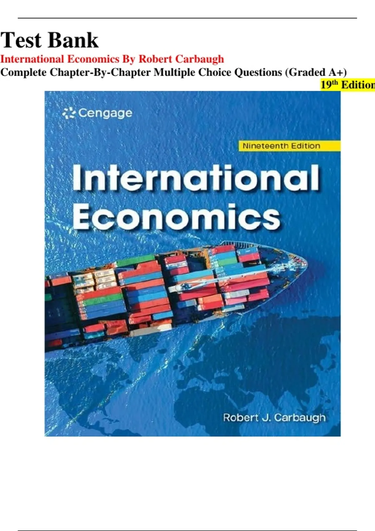 International Economics 19th Edition Test Bank by Robert Carbaugh ...