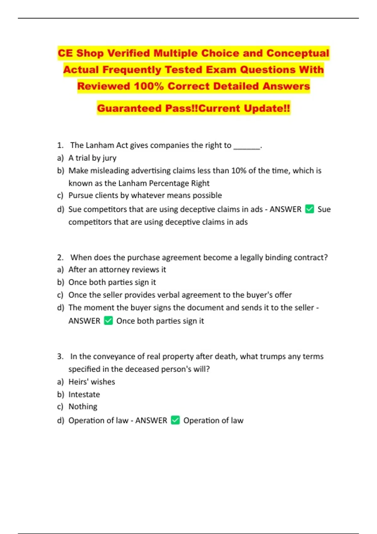 CE Shop Verified Multiple Choice and Conceptual Actual Frequently ...