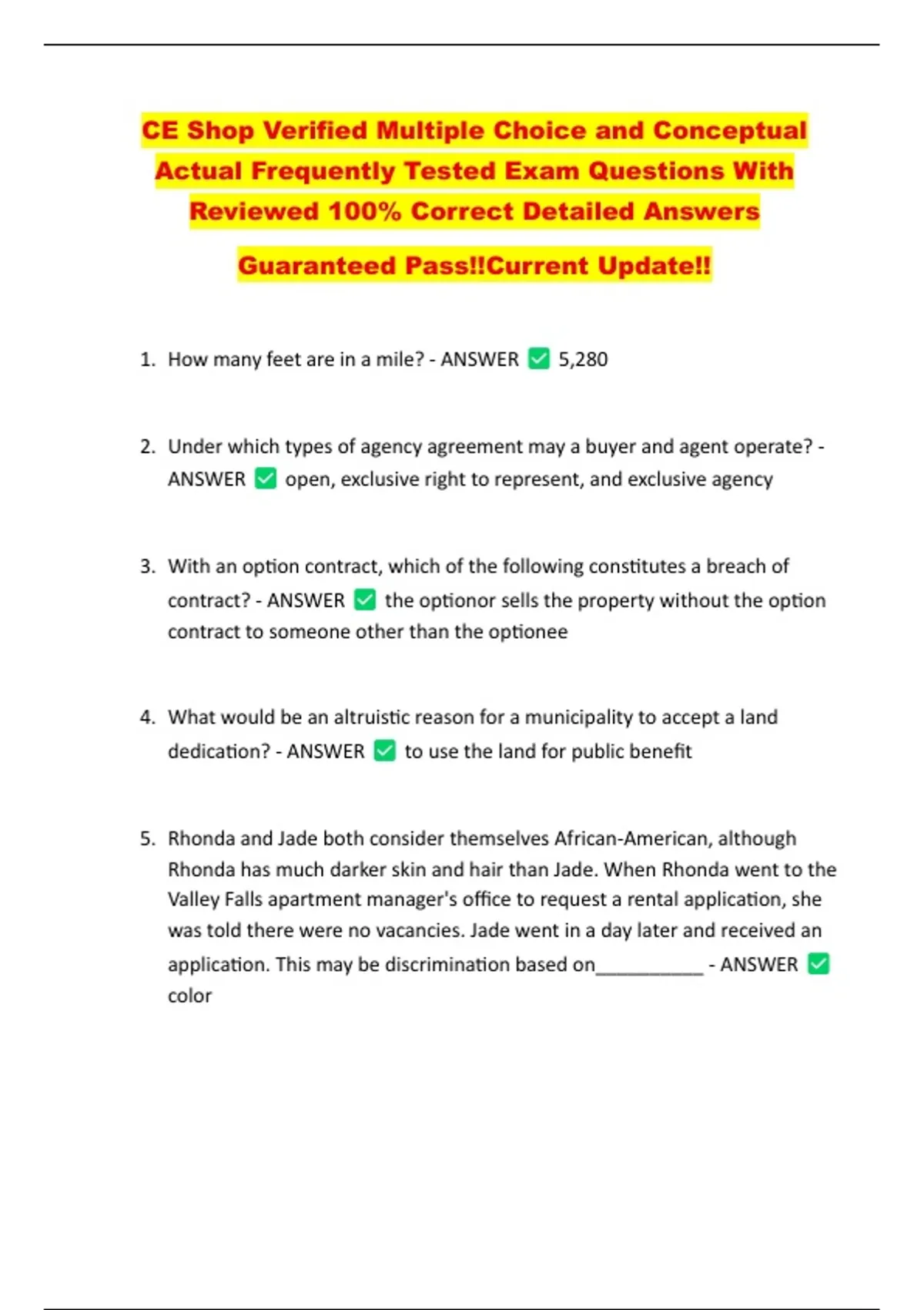 CE Shop Verified Multiple Choice and Conceptual Actual Frequently ...