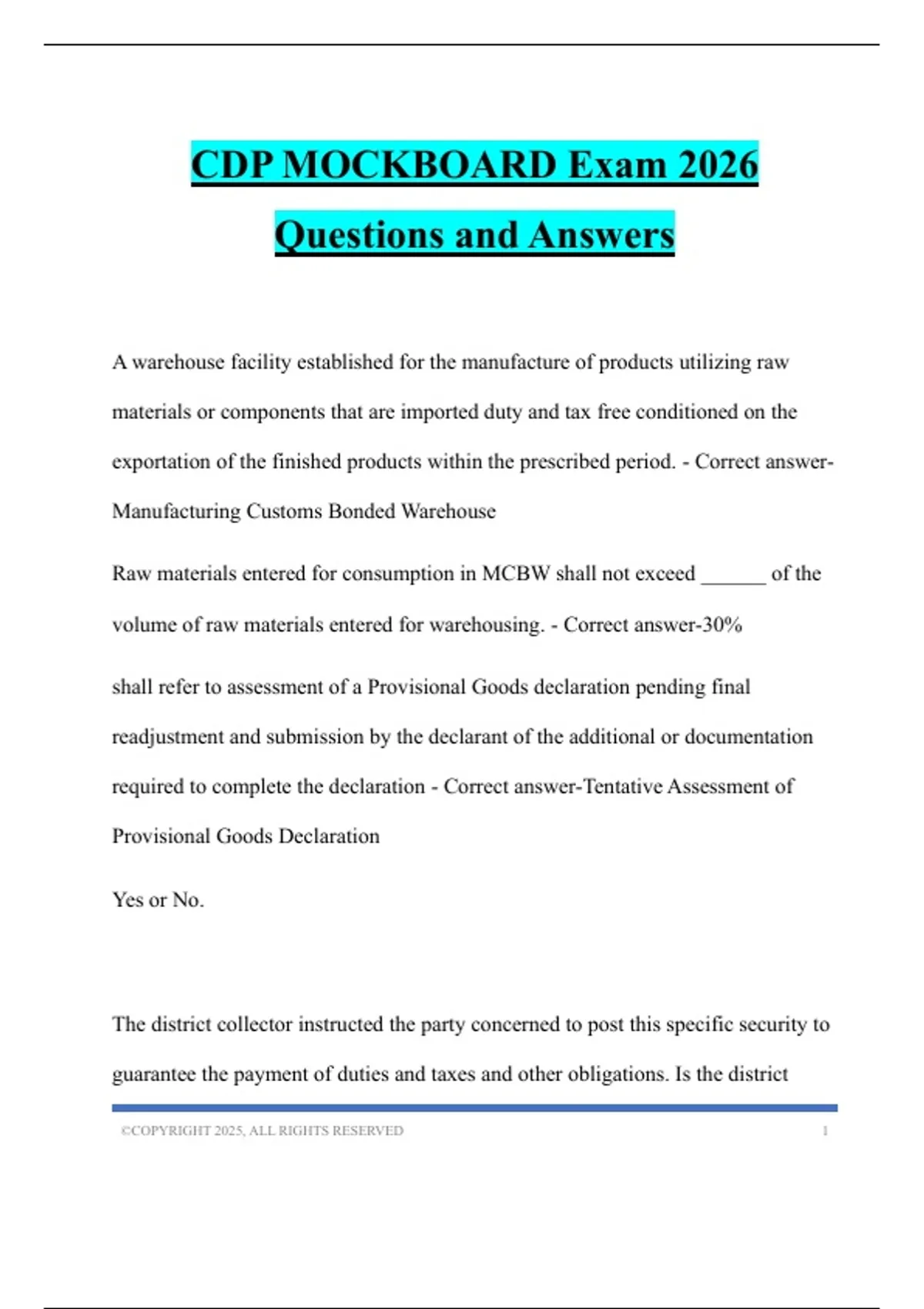 CDP MOCKBOARD Exam 2026 Questions and Answers - CDP MOCKBOARD - Stuvia US