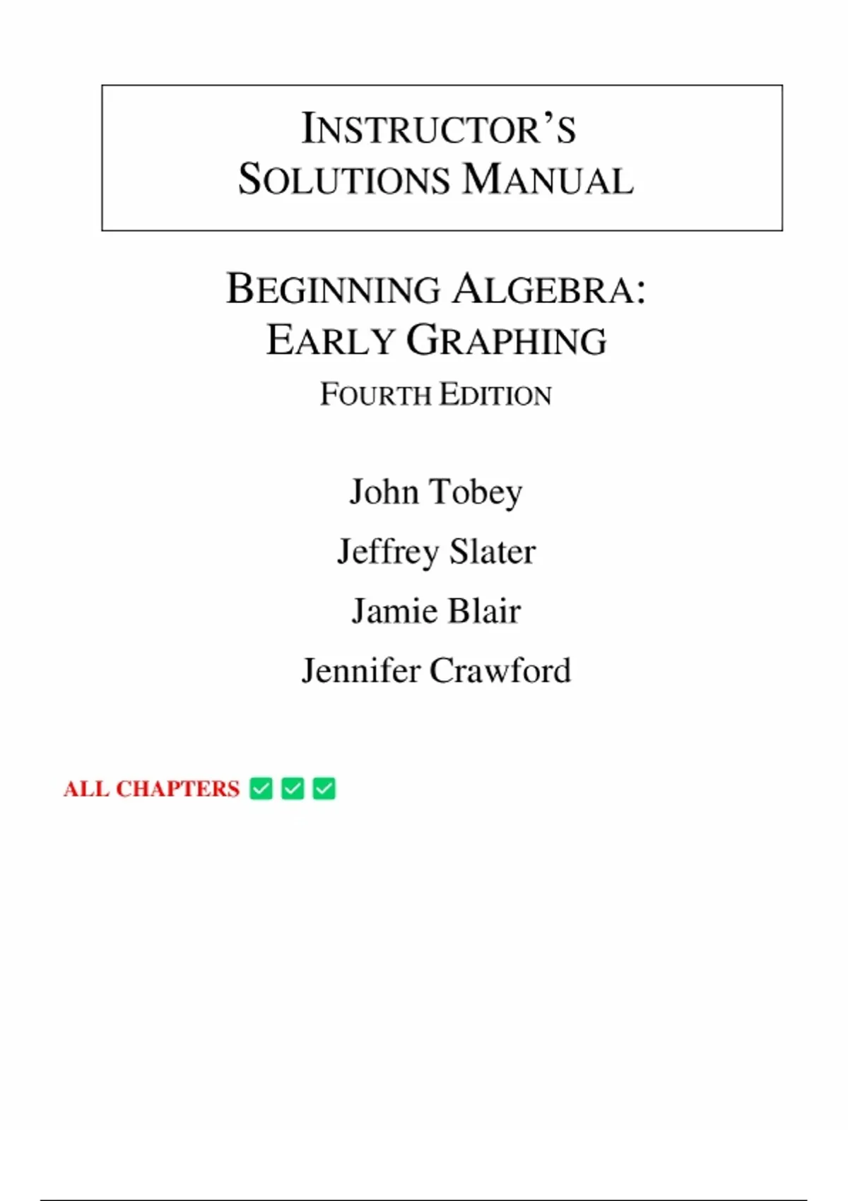 Beginning Algebra: Early Graphing, 4th Edition – John Tobey, Jeffrey ...