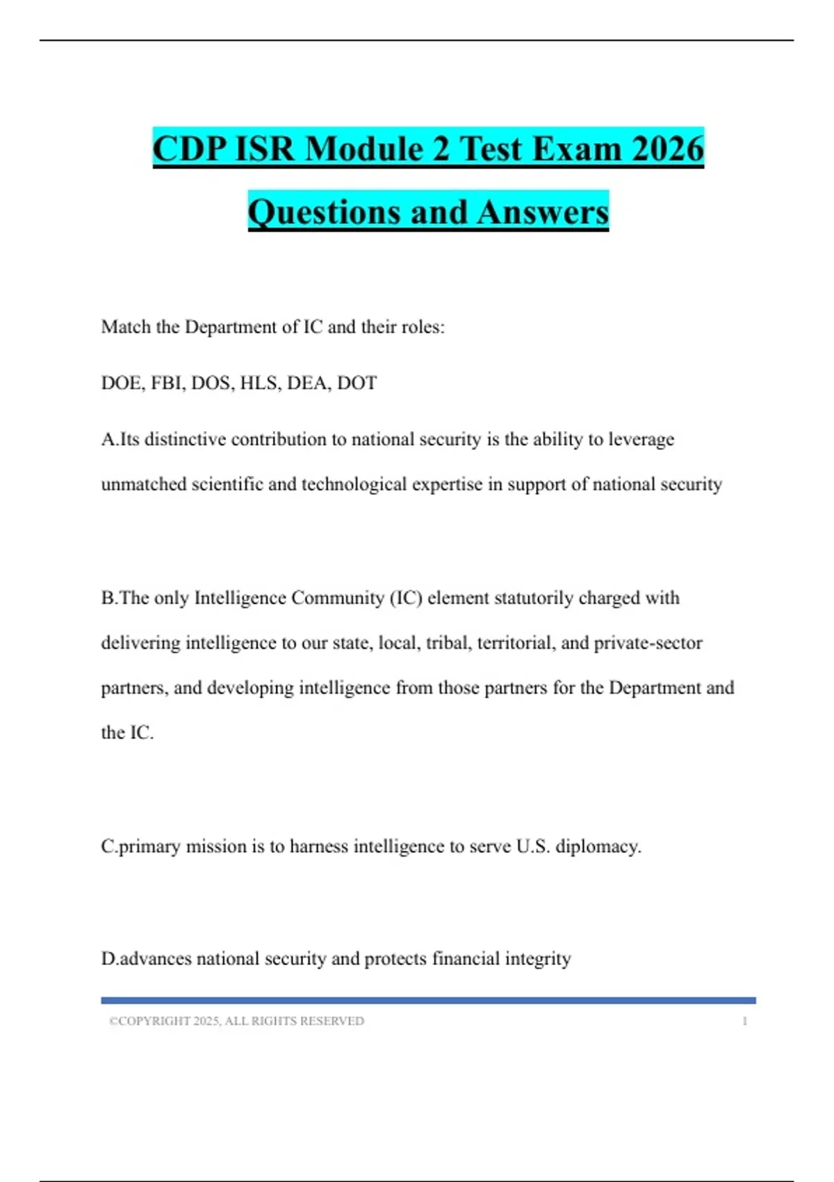 CDP ISR Module 2 Test Exam 2026 Questions and Answers - CDP ISR - Stuvia US