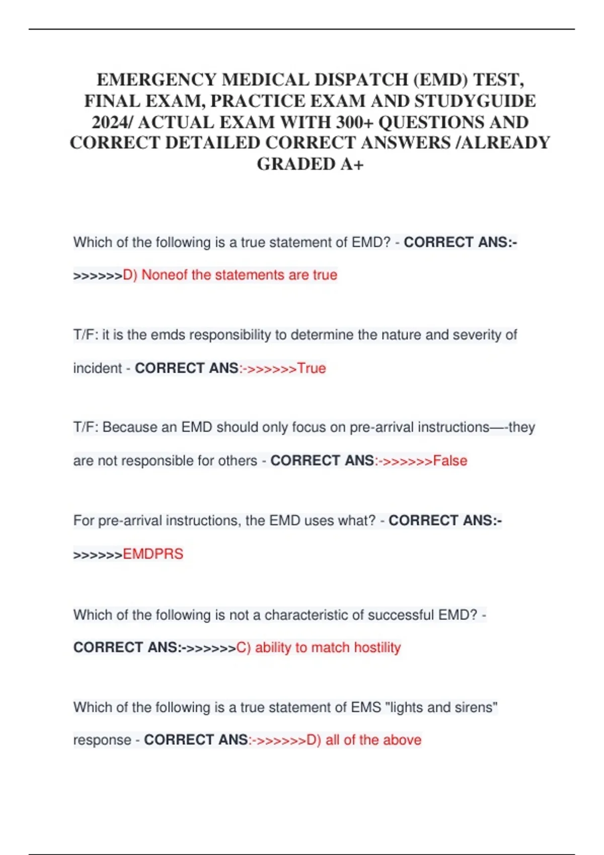 Emergency Medical Dispatch (EMD) Final Exam, Practice Test, and Study ...