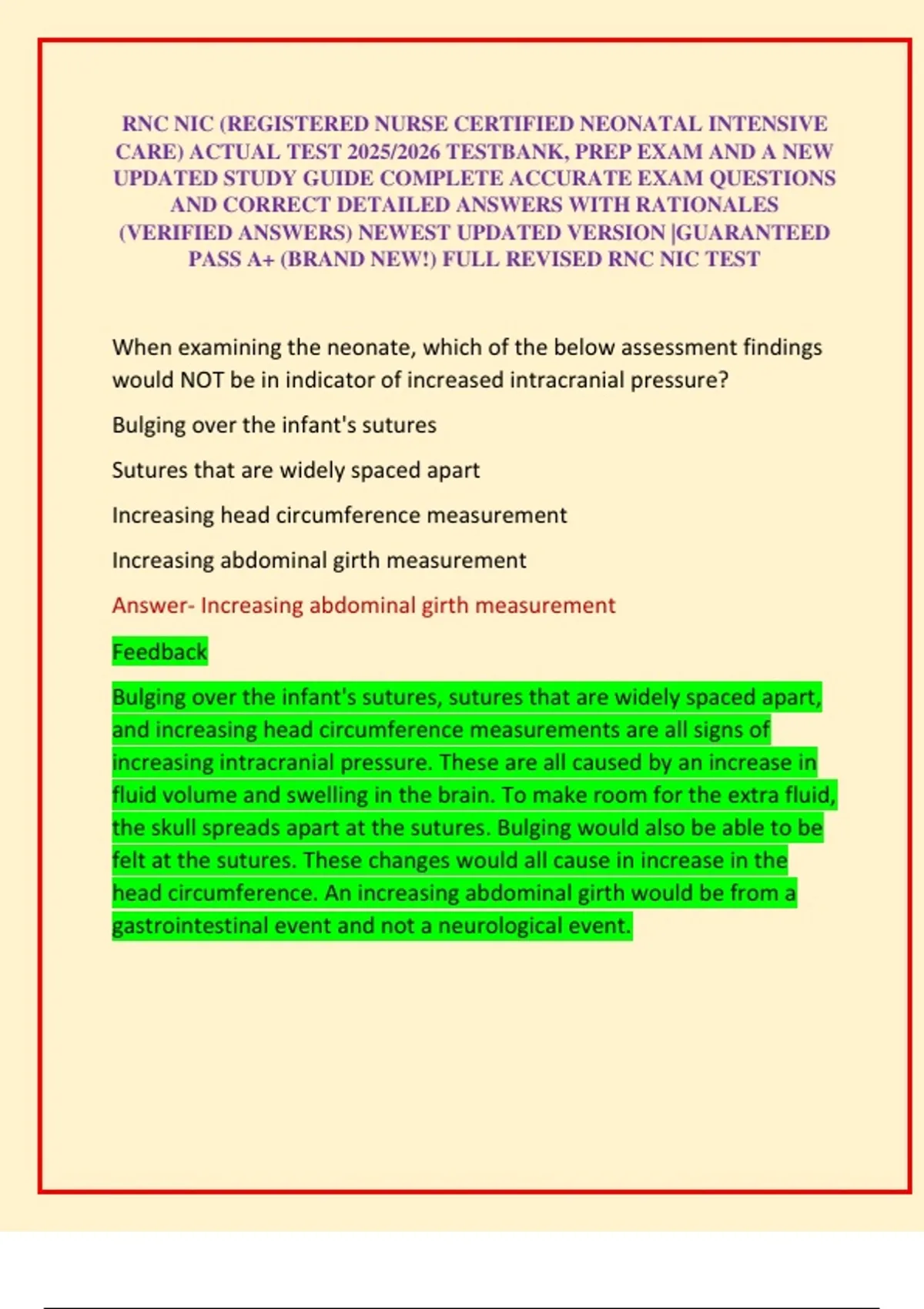 RNC NIC (REGISTERED NURSE CERTIFIED NEONATAL INTENSIVE CARE) ACTUAL ...