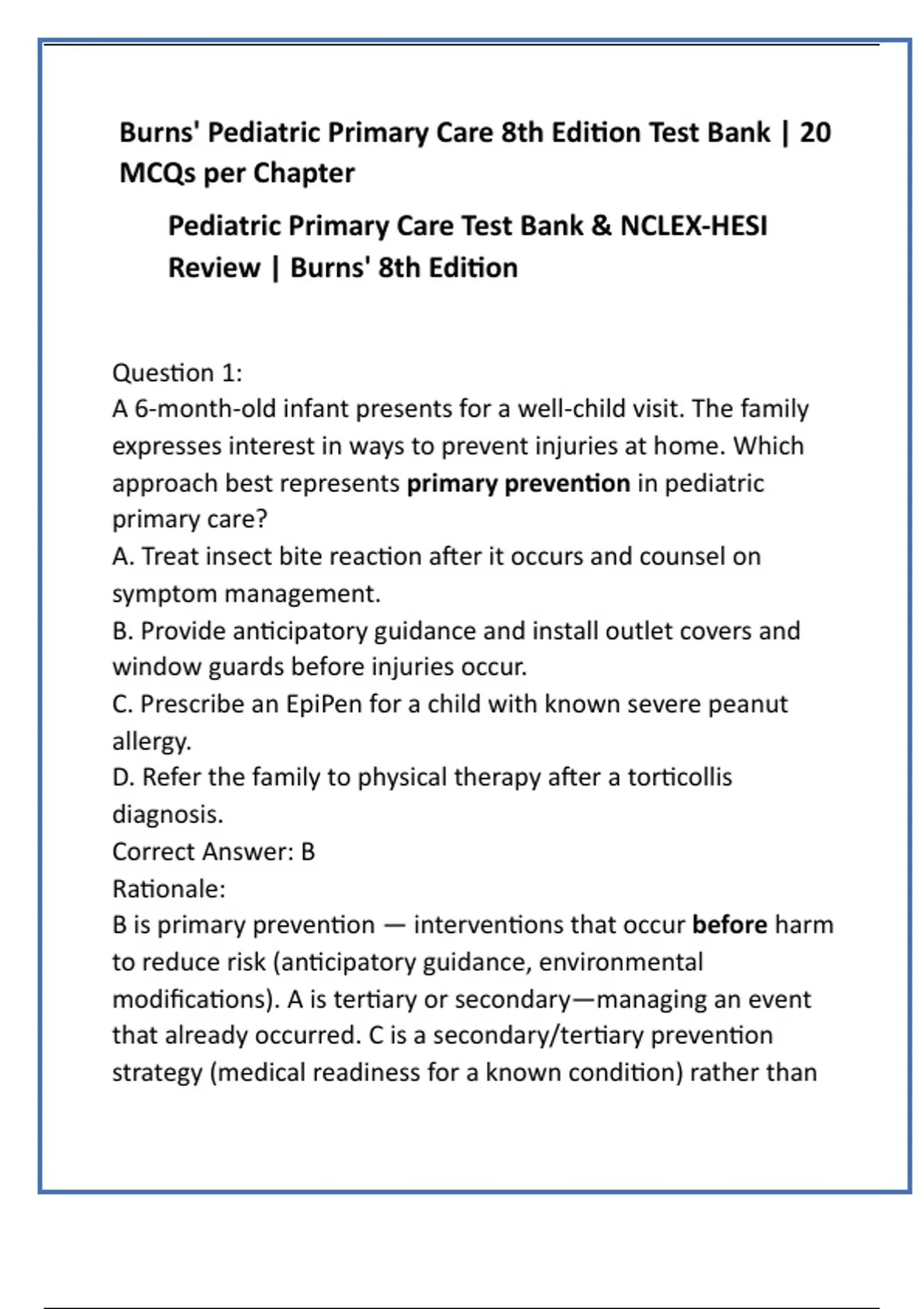 Burns’ Pediatric Primary Care 8th Edition Test Bank | 700+ NCLEX-Style ...