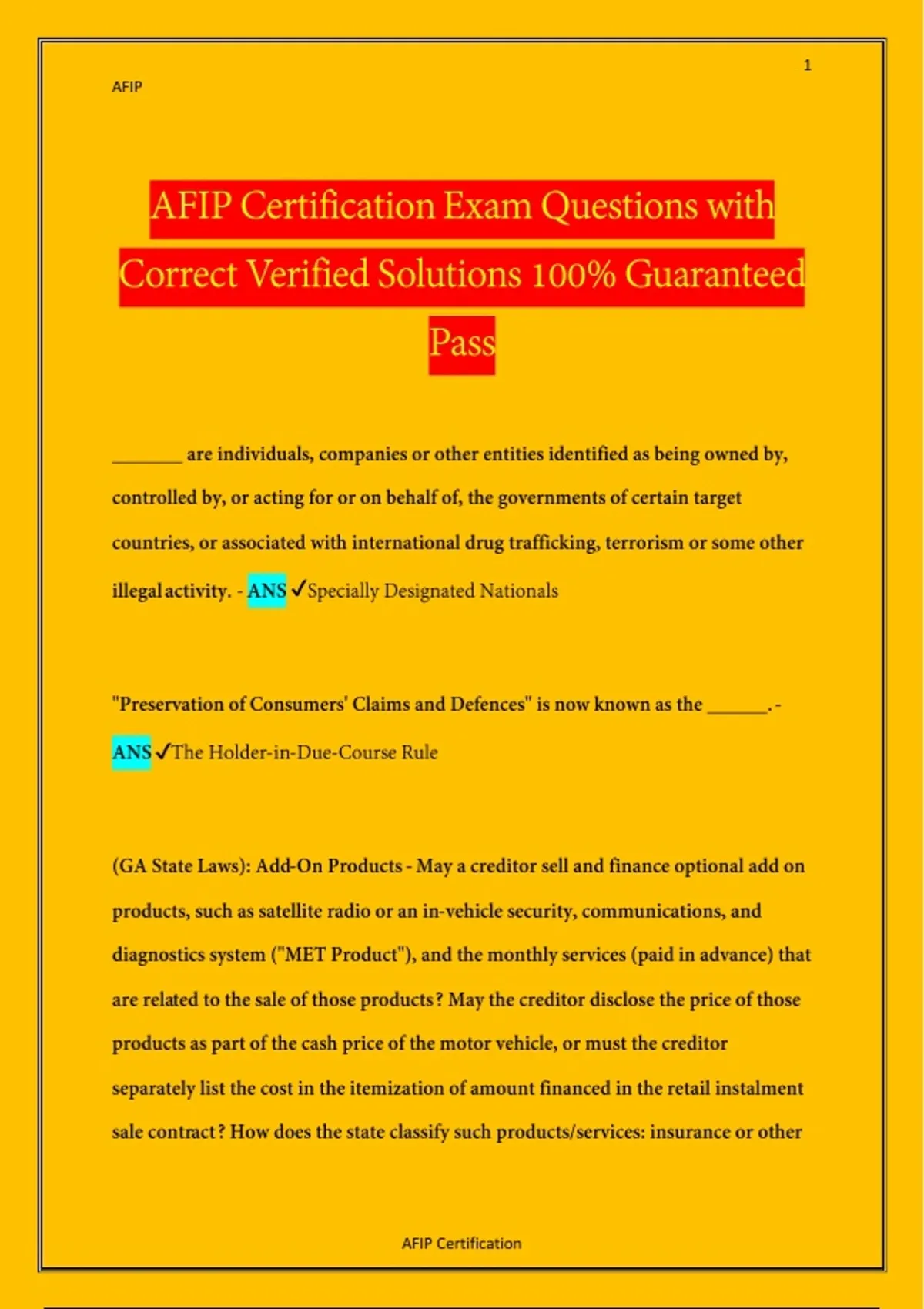 AFIP Certification Exam Questions with Correct Verified Solutions 100% ...